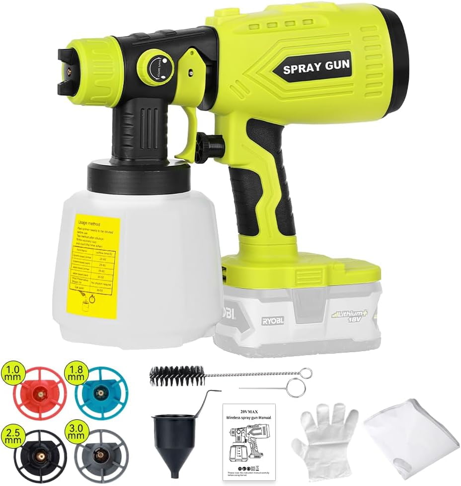 Cordless HVLP Paint Sprayer Compatible with Ryobi 18V ONE+ Battery 200W ...