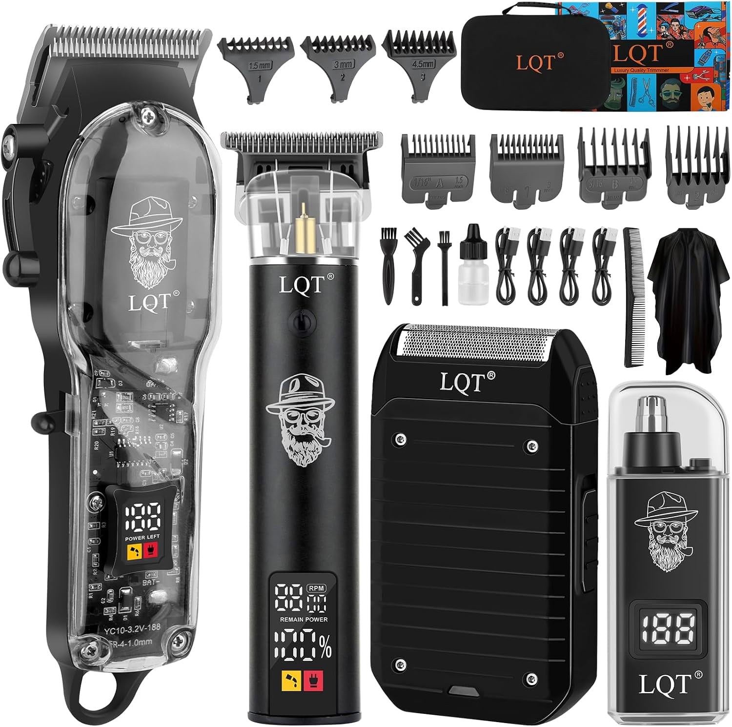 Cordless Hair Clipper Trimmer and Shaver Set with LED Display and USB-C ...