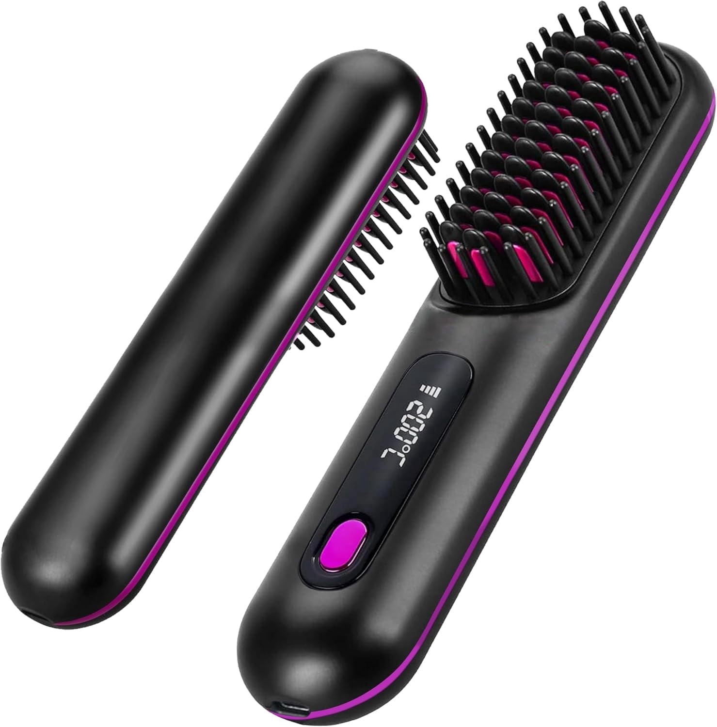 Cordless Hair Straightener Brush with LCD Display - USB Rechargeable ...