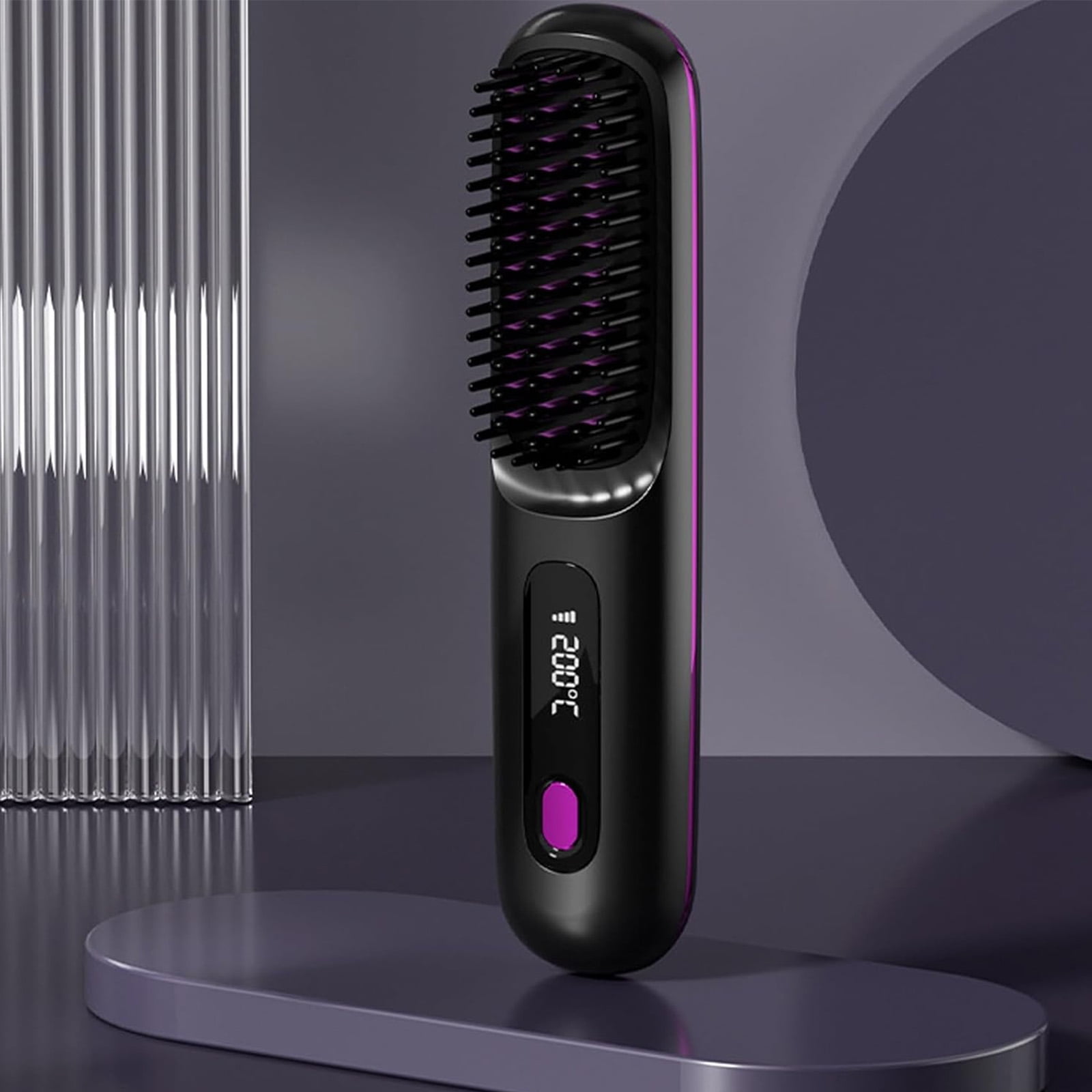 Cordless Hair Straightener Brush, Portable Negative Ion Hot Comb Long ...