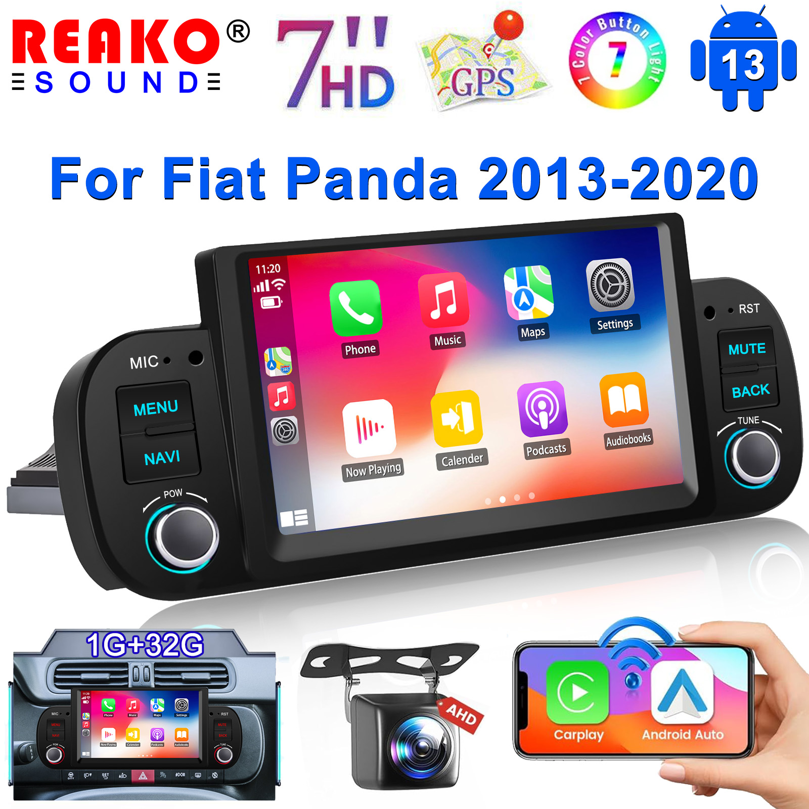 for Fiat Panda Radio 2013-2020 7" IPS Touchscreen with Carplay Android ...
