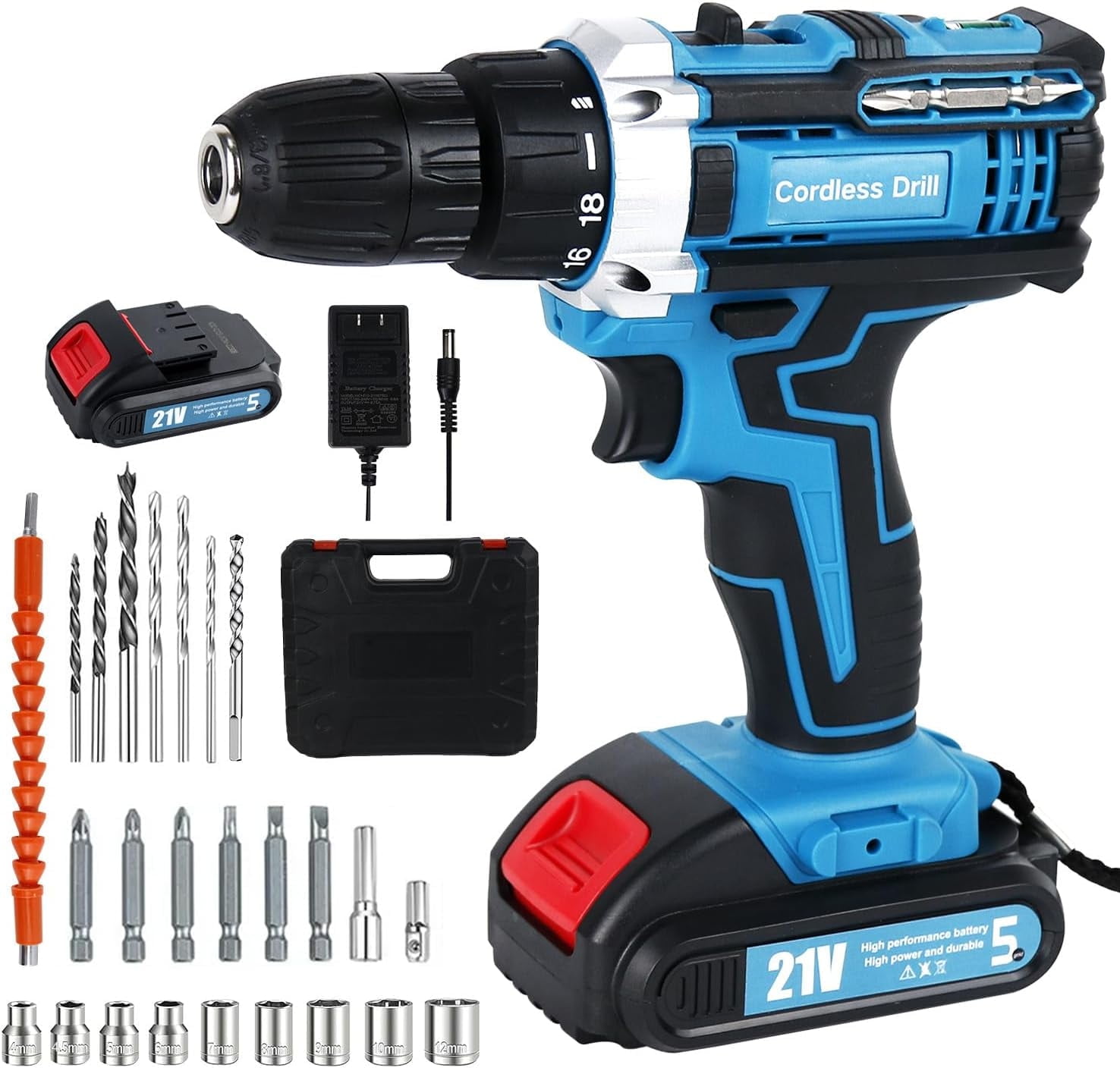 Cordless Hammer Drill 21V with LED Work Light - Compact 1.5AH Battery ...