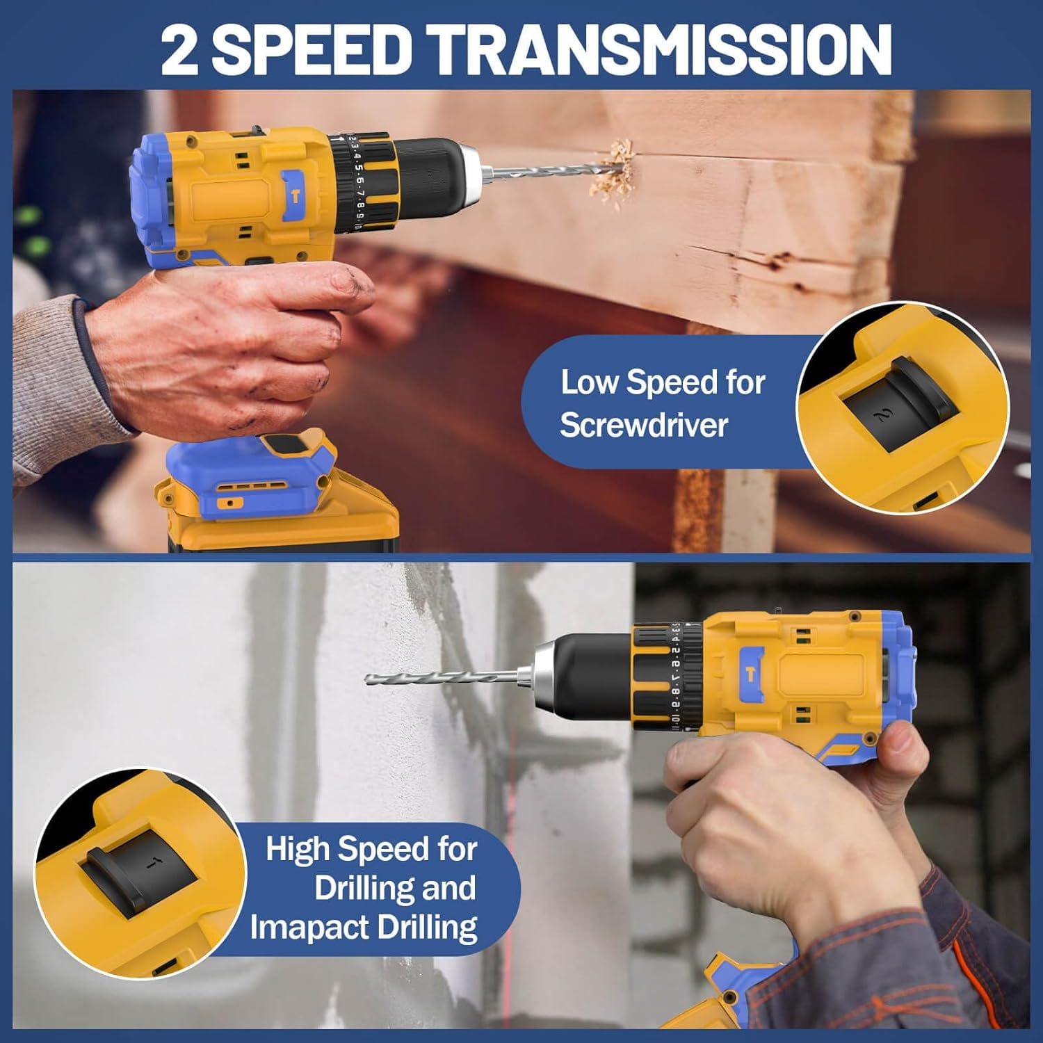 Cordless Hammer Drill Compatible with Dewalt 20V Max Battery (Tool Only ...