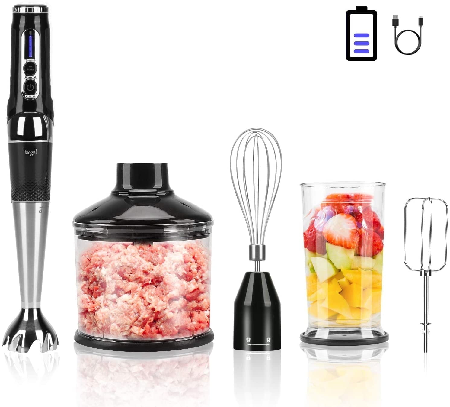 Cordless Hand Blender 4-in-1 Rechargeable Immersion Handheld Blender ...