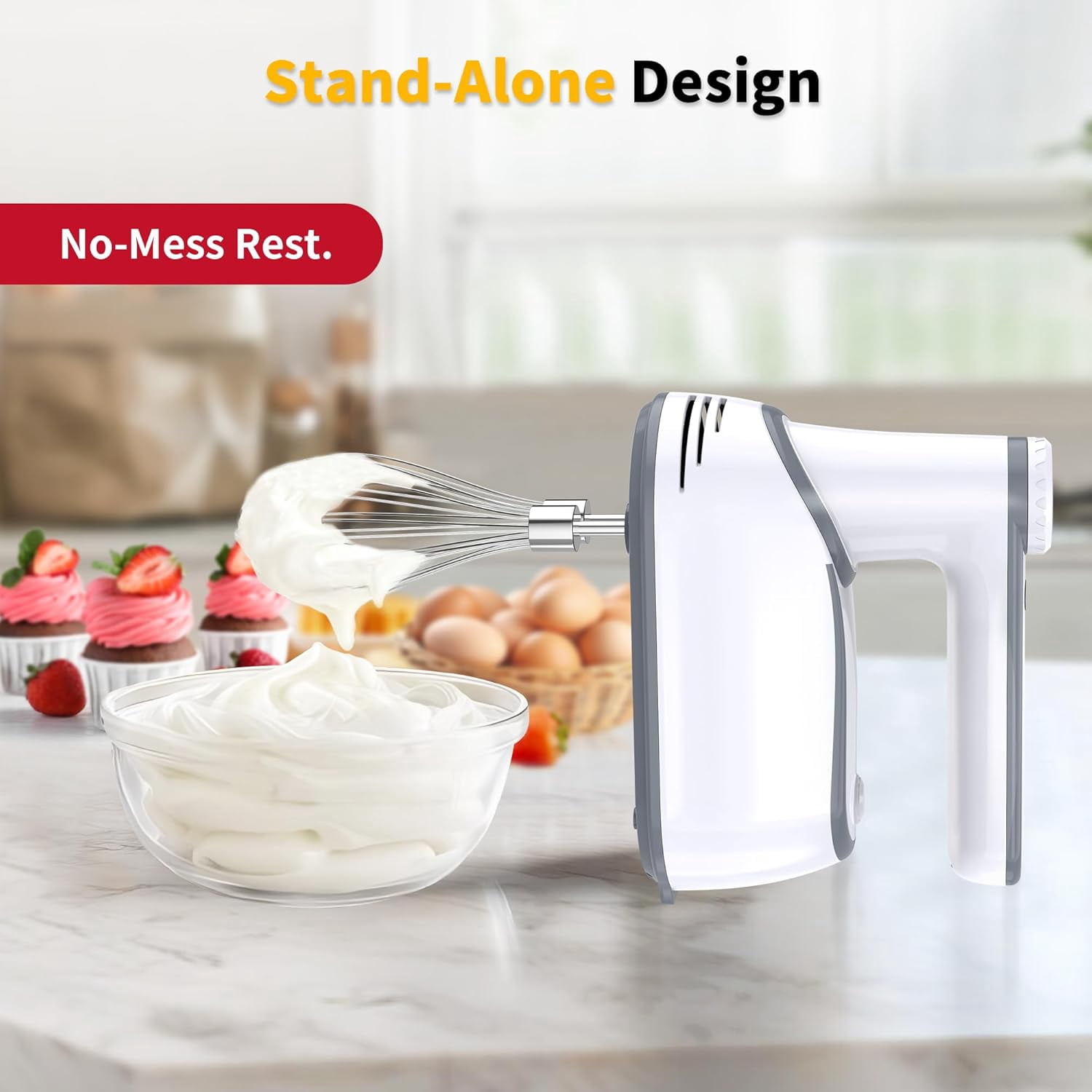 Cordless Hand Mixer, 12-Speed Rechargeable Electric Handheld Mixer with ...