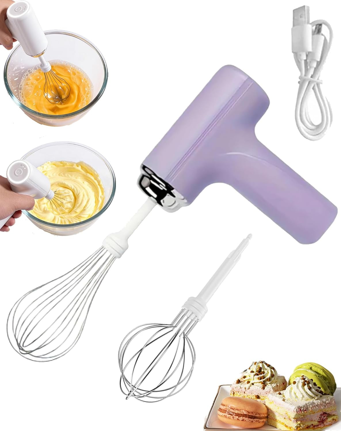 Cordless Hand Mixer, One Touch Off Handheld Electric Whisk with 3 Speed ...