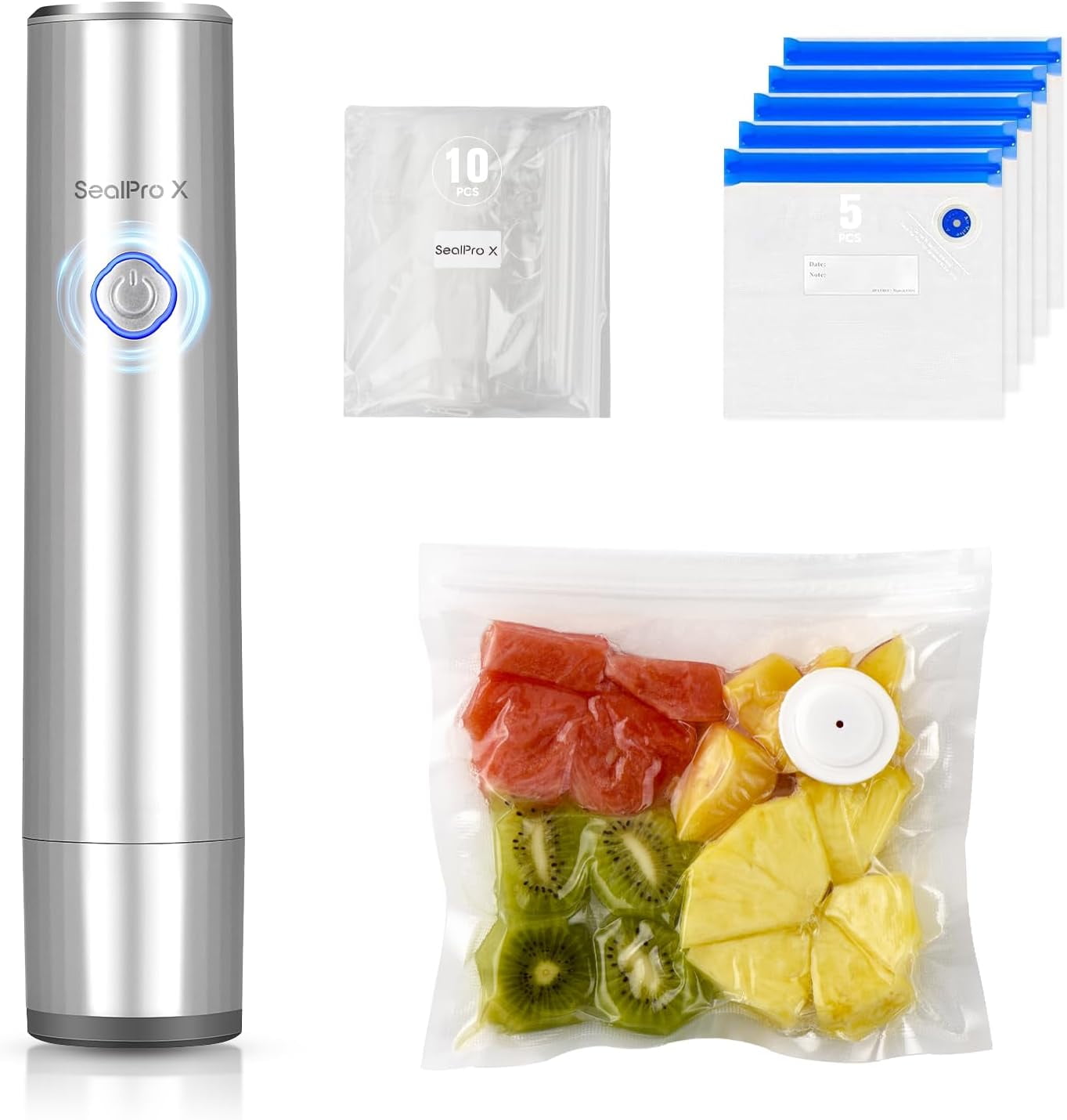 Cordless Handheld Vacuum Sealer for Food Preservation, Portable Mini Sealer + 15 Reusable Sous ...