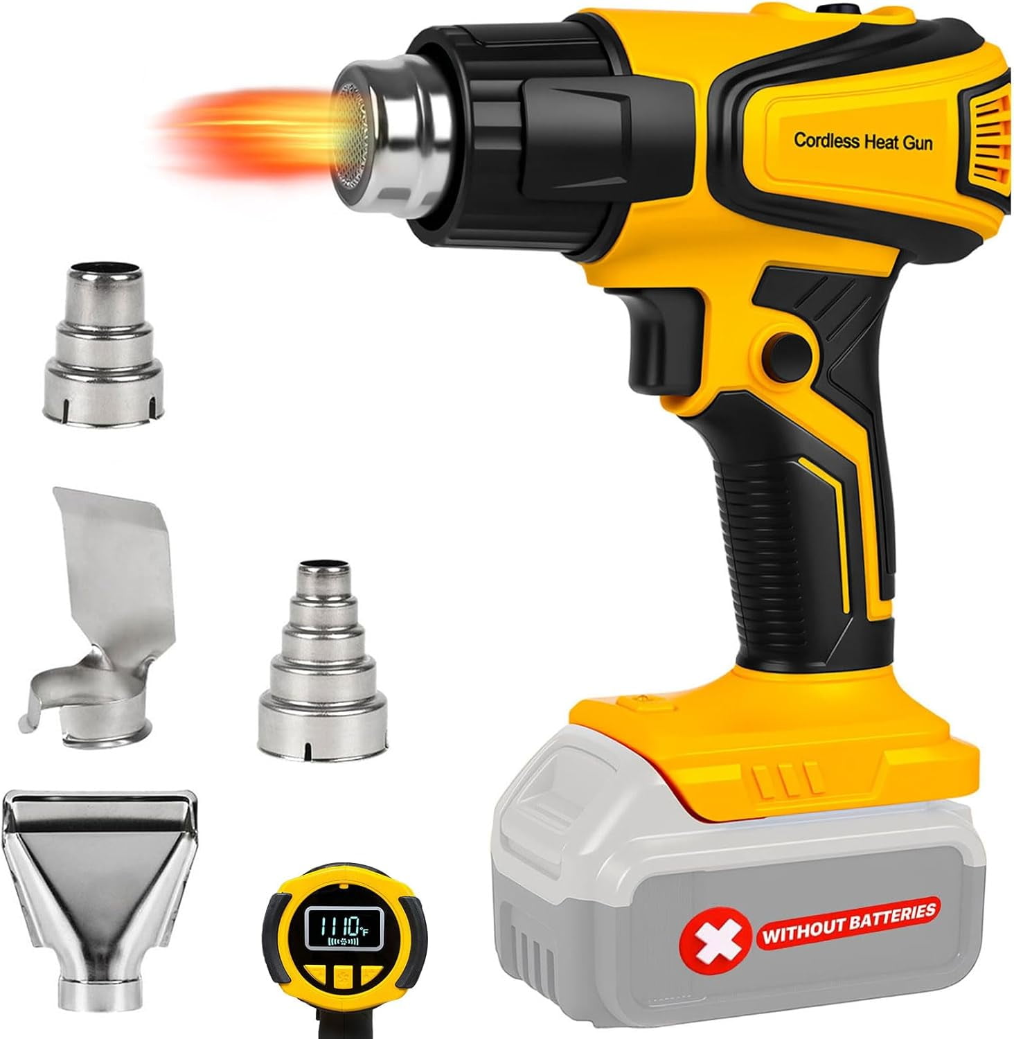 Cordless Heat Gun Compatible with 20V Battery, LCD Display 350W 2-Temp ...