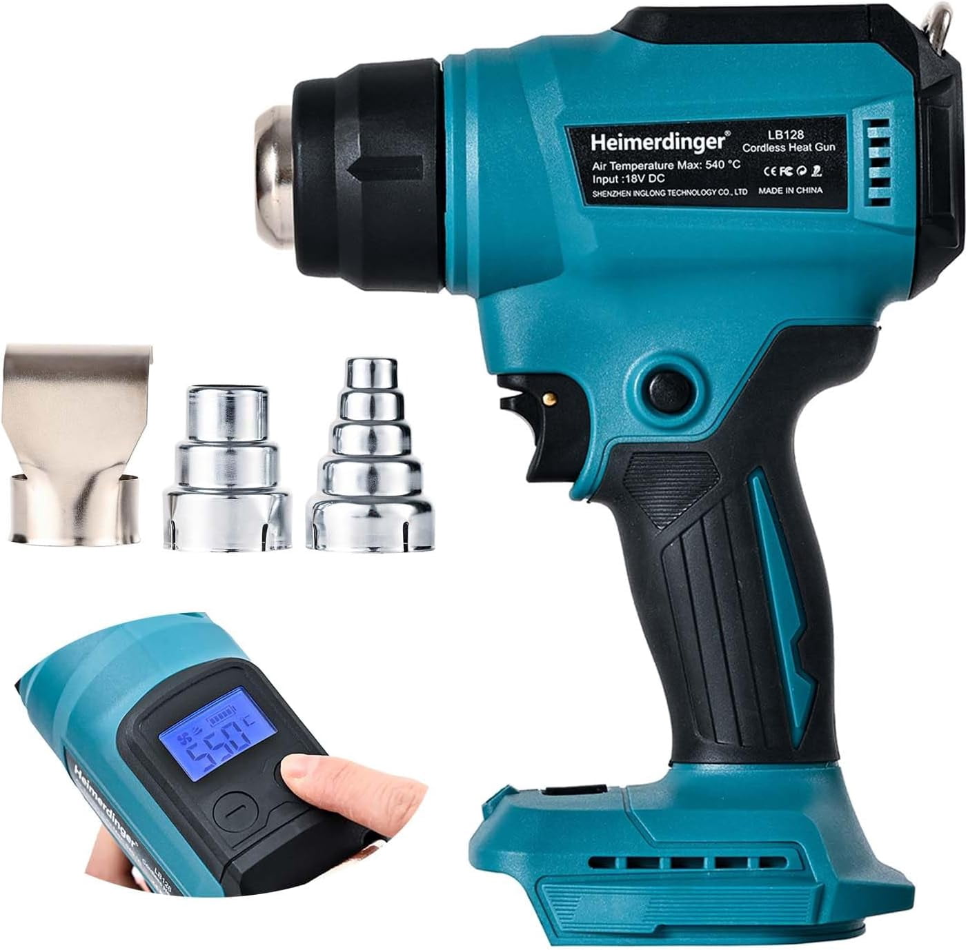 Cordless Heat Gun Compatible with 18V Battery, Max 1202°F Heavy Duty ...