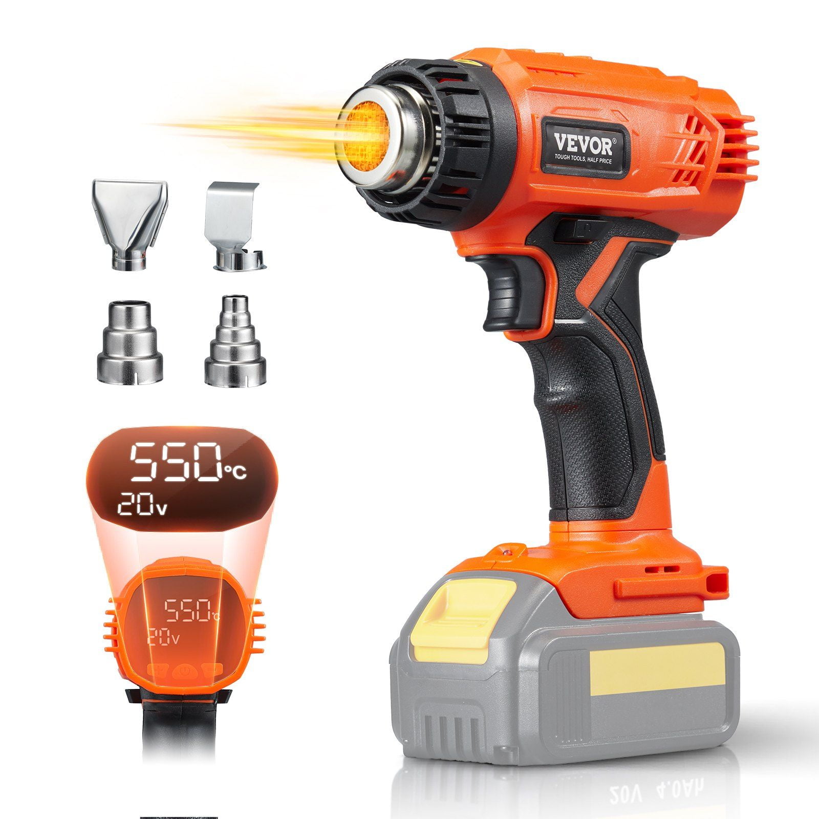 Cordless Heat Gun Hot Air Gun with LCD Display Multi-Level Temp & 4 ...