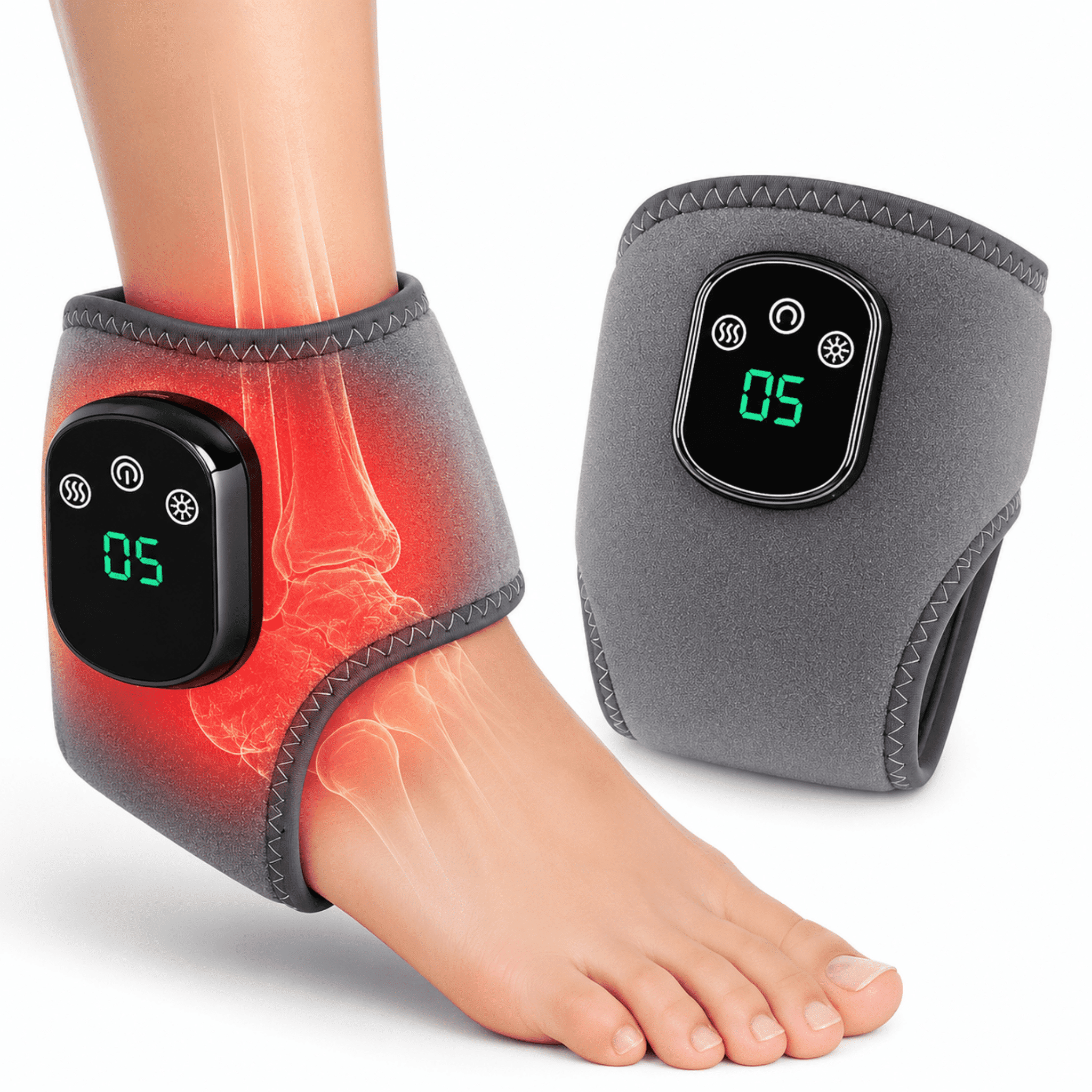 Cordless Heated Ankle Massager Wrap with 5 Heat Levels & 3 Vibration ...
