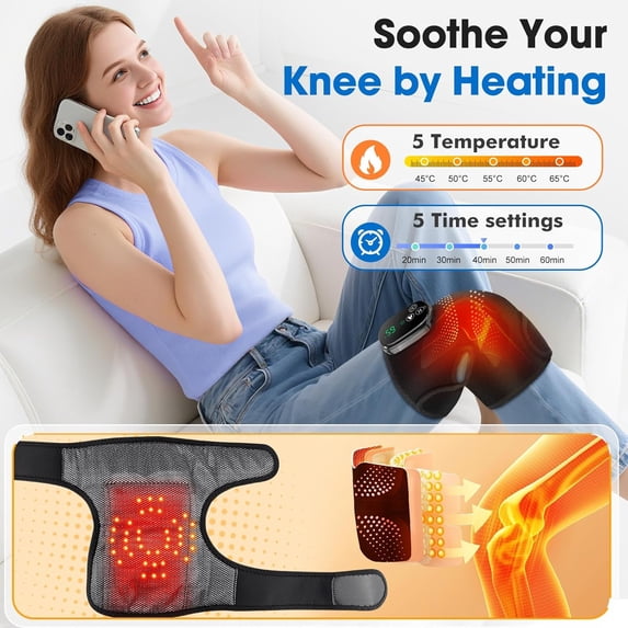 Cordless Heated Knee Massager with Vibration for Knee Pain Relief, 2025 ...