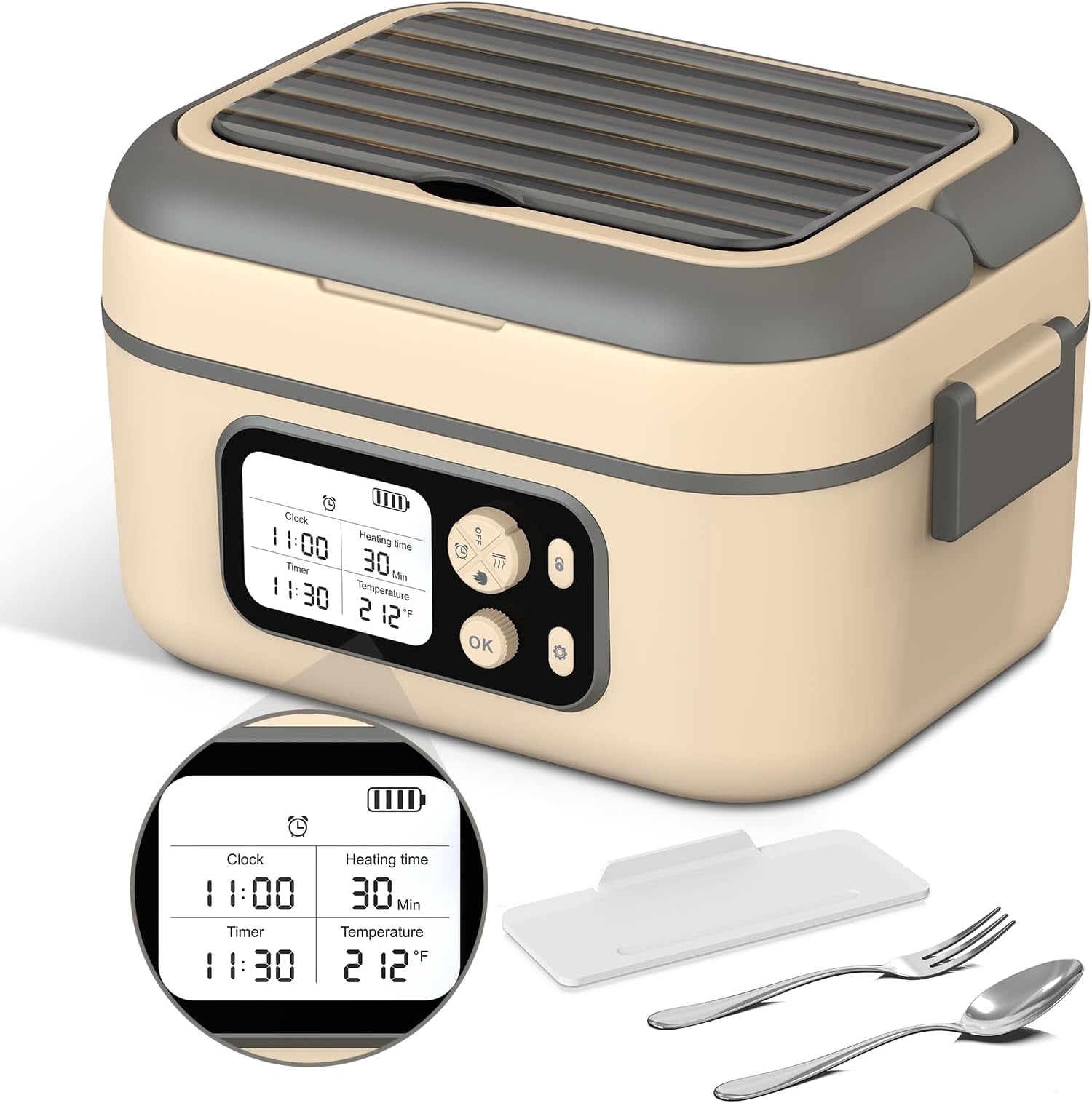 Cordless Heated Lunch Box, 1.5L 6.3Cups 24000mAh Self-Heating Lunch Box ...