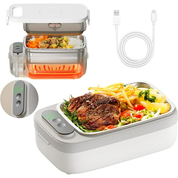 Cordless Heated Lunch Box, 18W Heated Lunch Box for Men, 1L Stainless ...