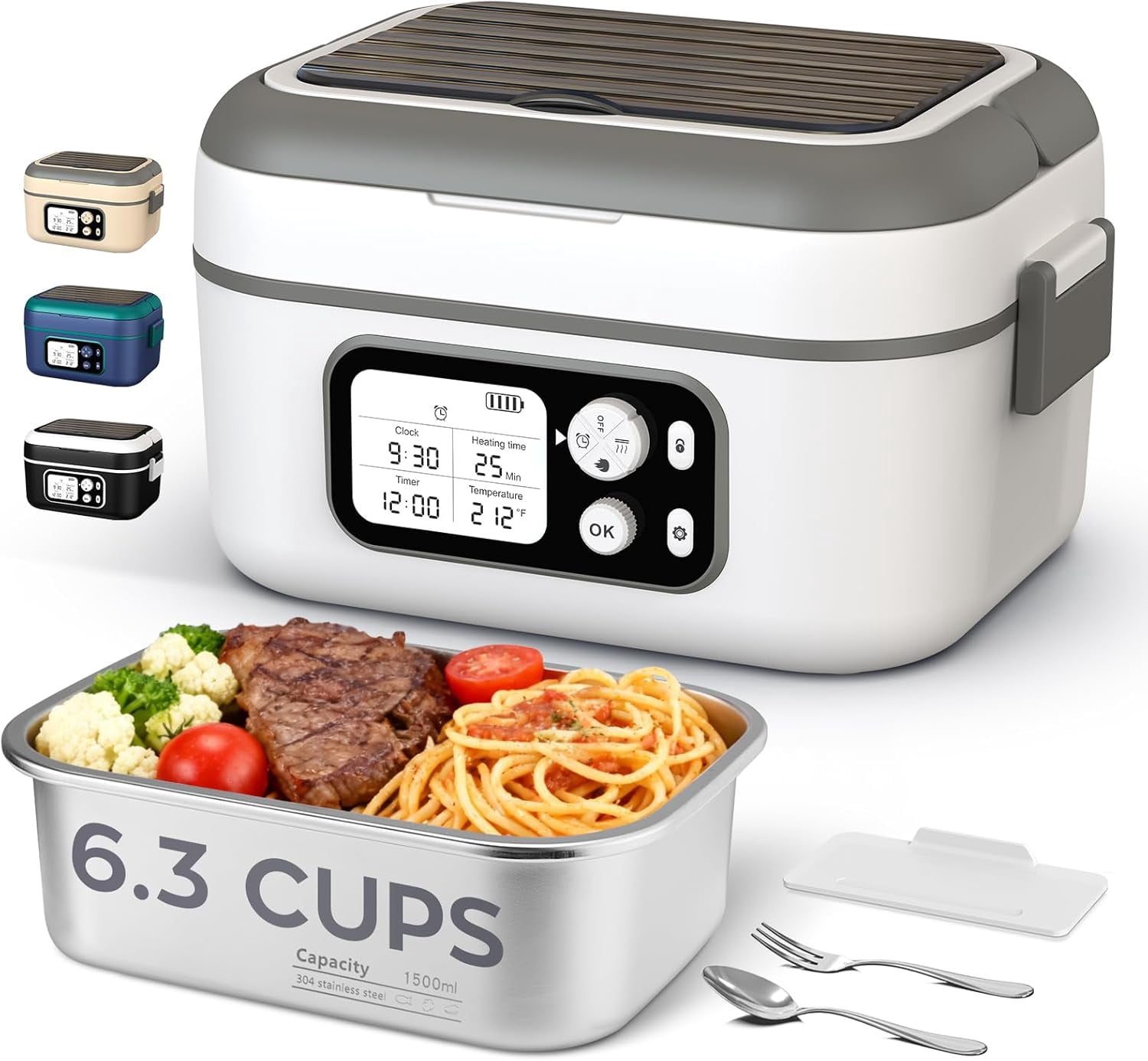 Cordless Heated Lunch Box for Men, 6.3 Cup 100W Lunch Box Warmer with ...