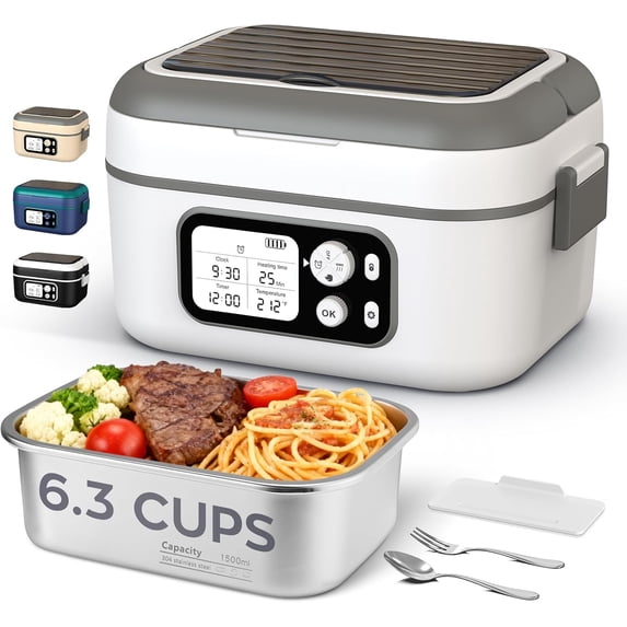 Cordless Heated Lunch Box for Men, 6.3 Cup 100W Lunch Box Warmer with ...