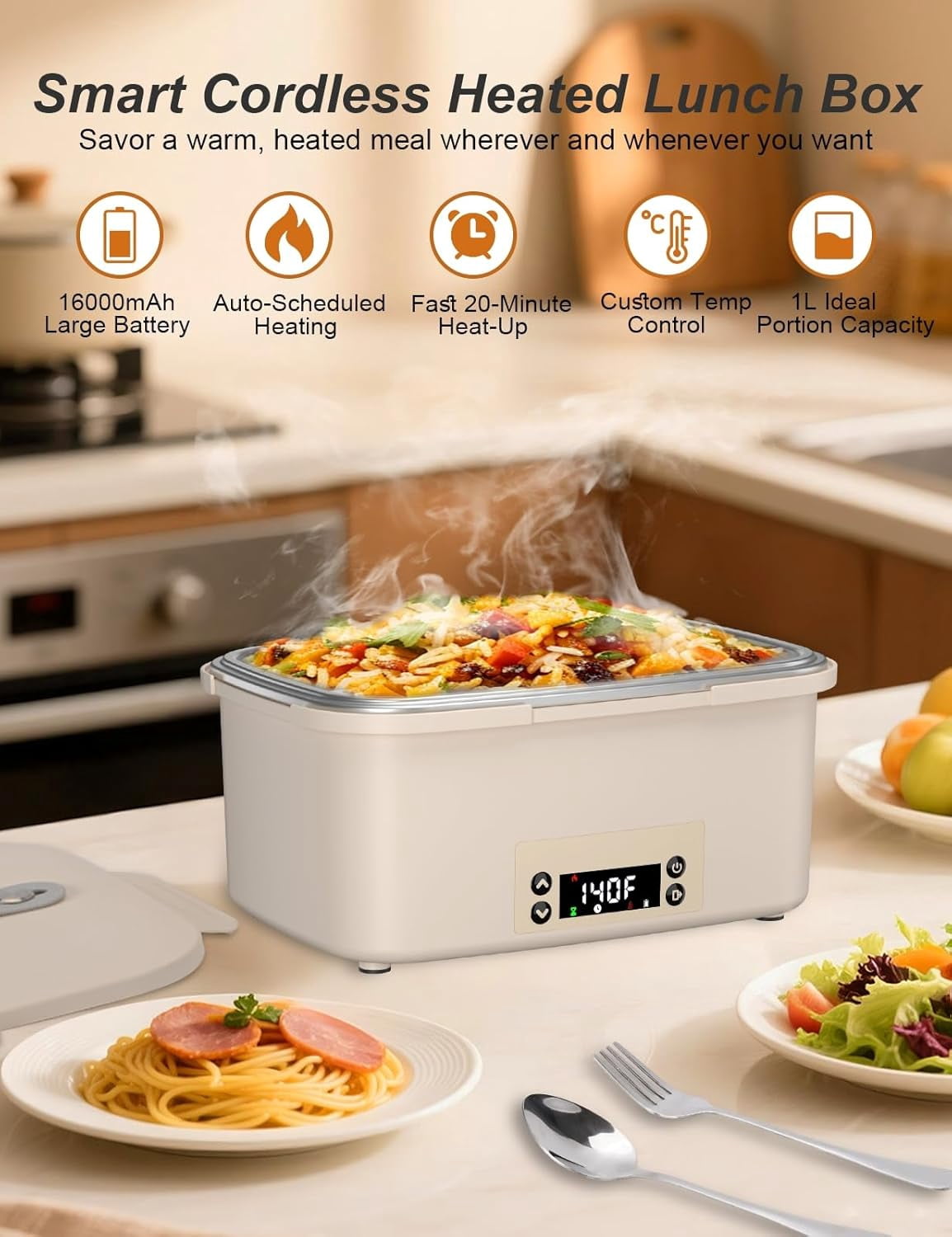 Cordless Heated Lunch Box for Men & Women, Rechargeable Auto-Scheduled ...