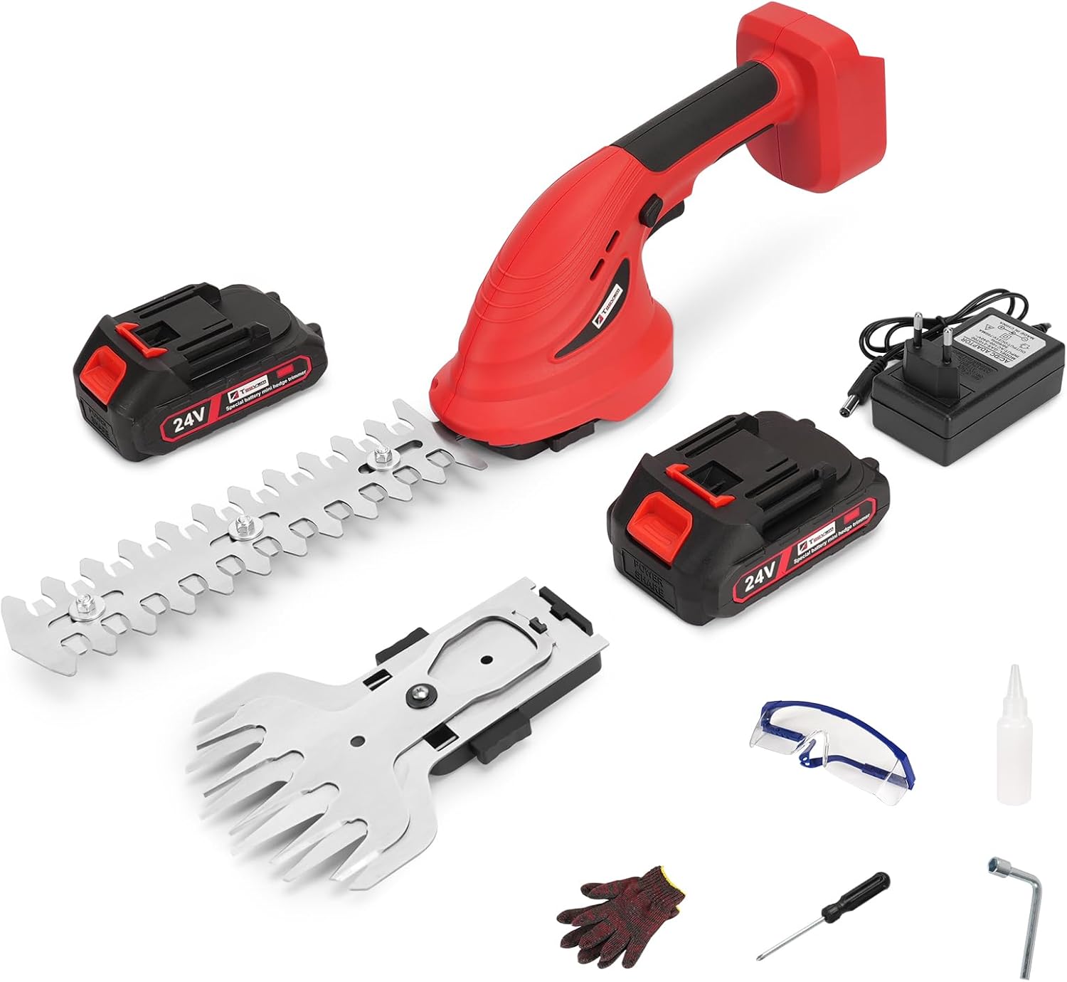 Cordless Hedge Trimmer, 2 in 1 Handheld Cordless Grass Shear with 2 Pcs ...