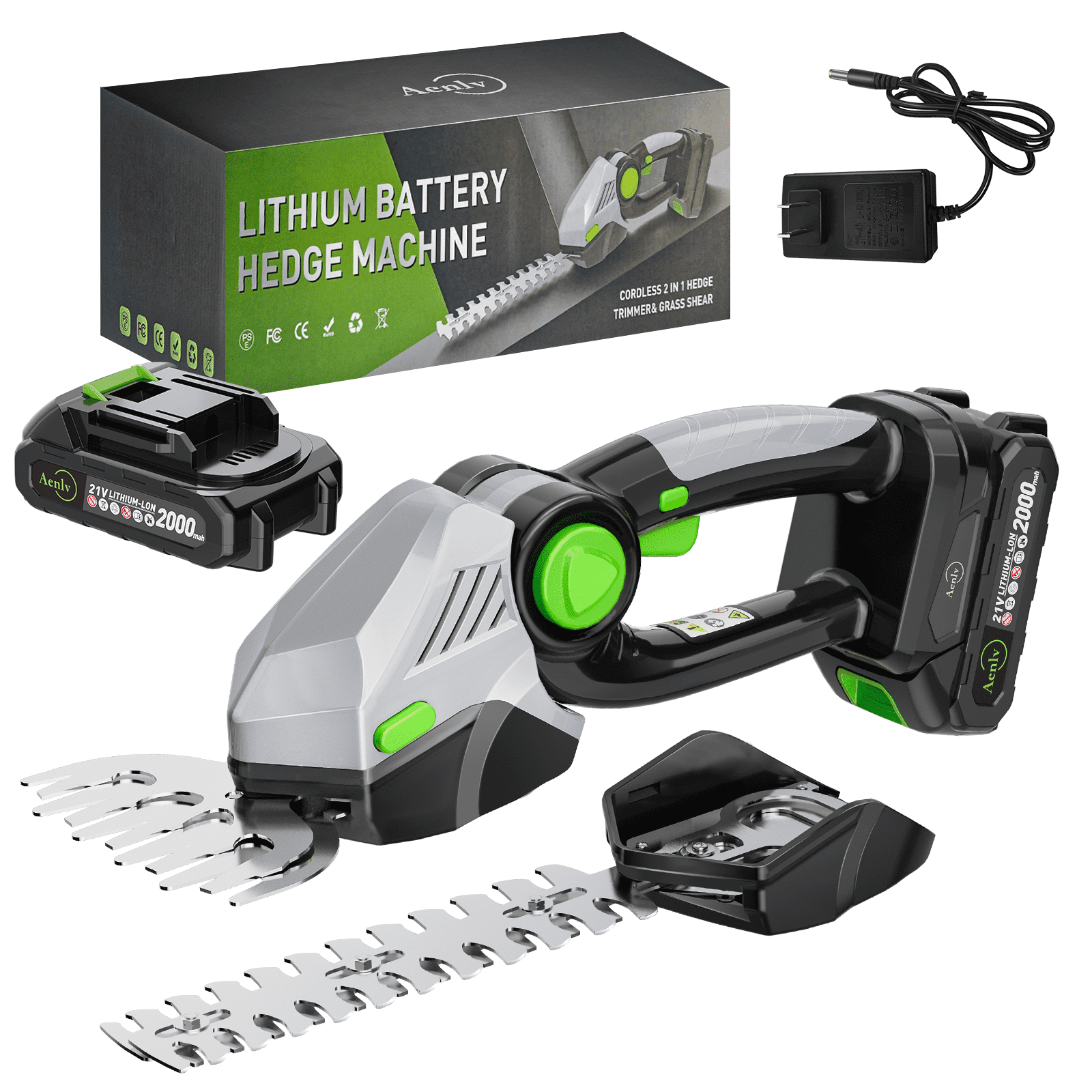 Cordless Hedge Trimmer ，2-in-1 Electric Handheld Grass Shear Cutter ...