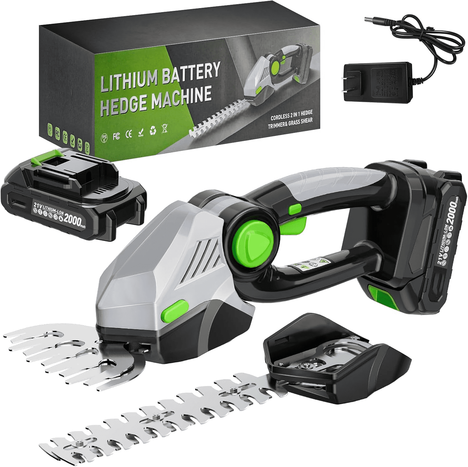 Cordless Hedge Trimmer, 2-in-1 Grass Shears Handheld with Battery and ...