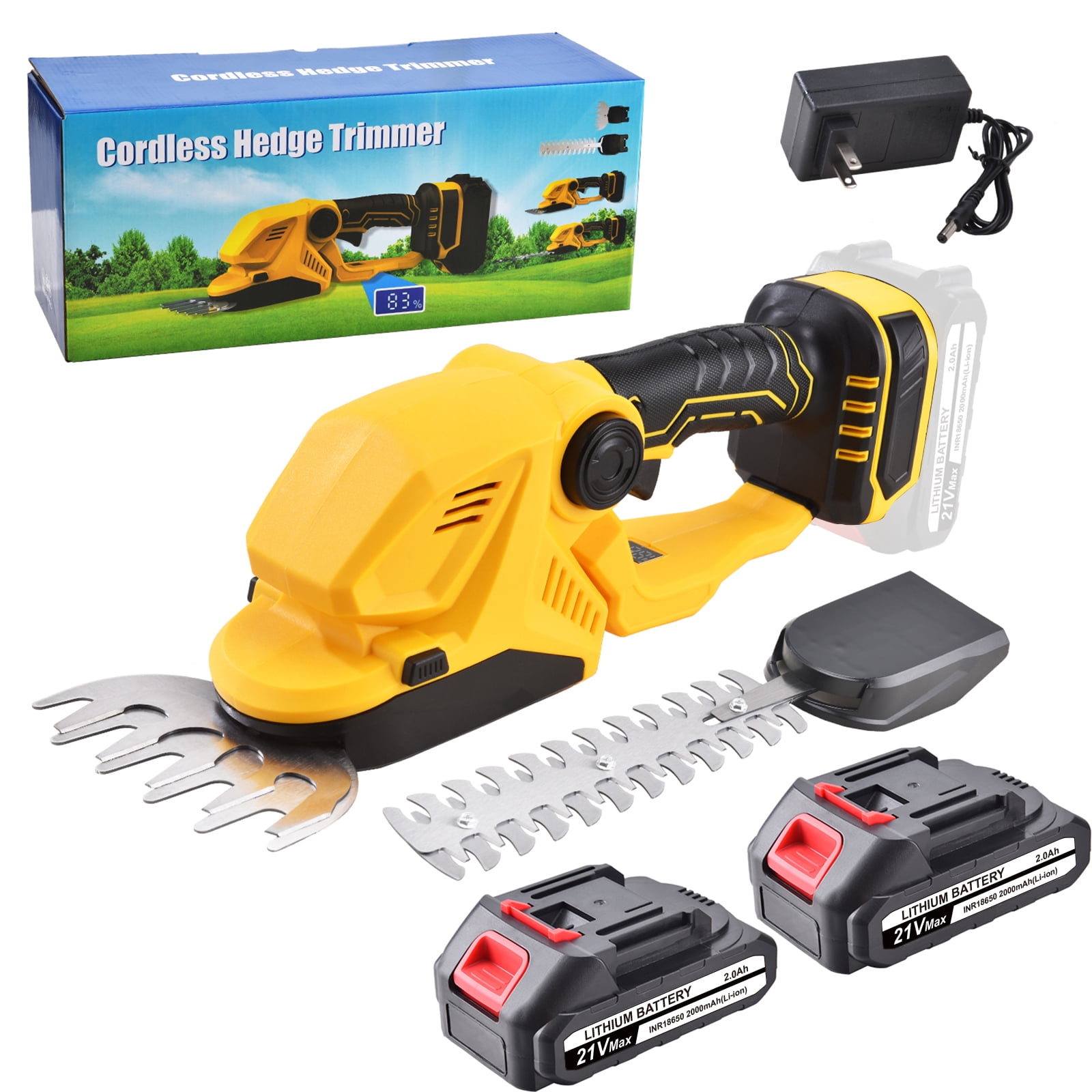 Cordless Hedge Trimmer, 2 in 1 Handheld Electric Grass Trimmer, 2x21V 2 ...