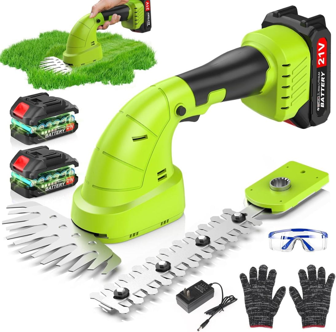 Cordless Hedge Trimmer & Grass Shears, 2 in 1 Electric Hedge Clippers ...