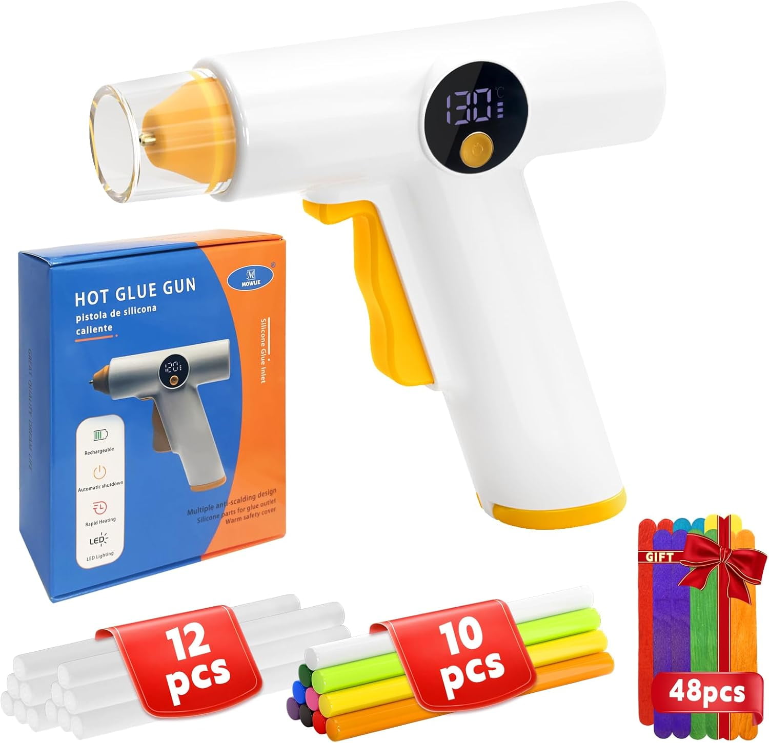 Cordless Hot Glue Gun Kit with 22 Coloured Glue(7mm) &48 Colored ...