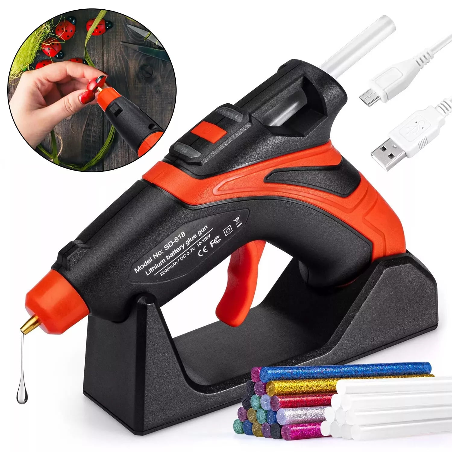Cordless Hot Melt Glue Gun+30PCS Glue Sticks Set Rechargeable Hot Glue ...