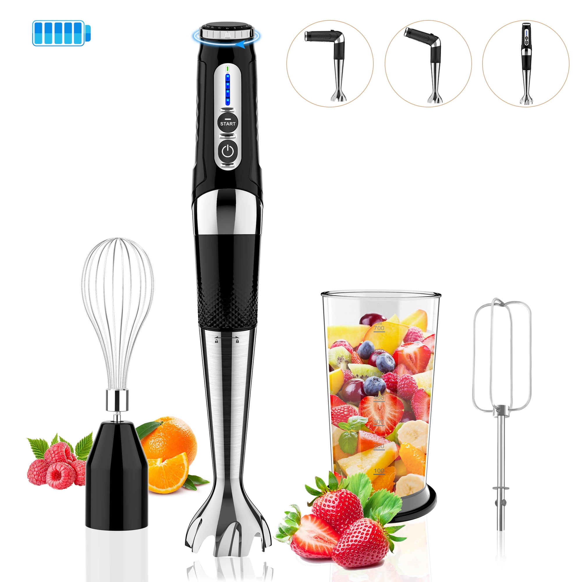 Cordless Immersion Blender Handheld: 3-in-1 Rechargeable Electric Hand ...