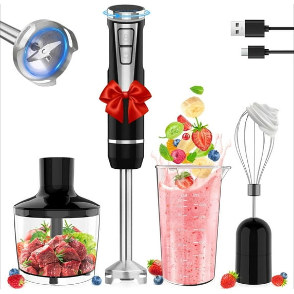 Cordless Immersion Blender Handheld, 4-in-1 Cordless Hand Blender with ...