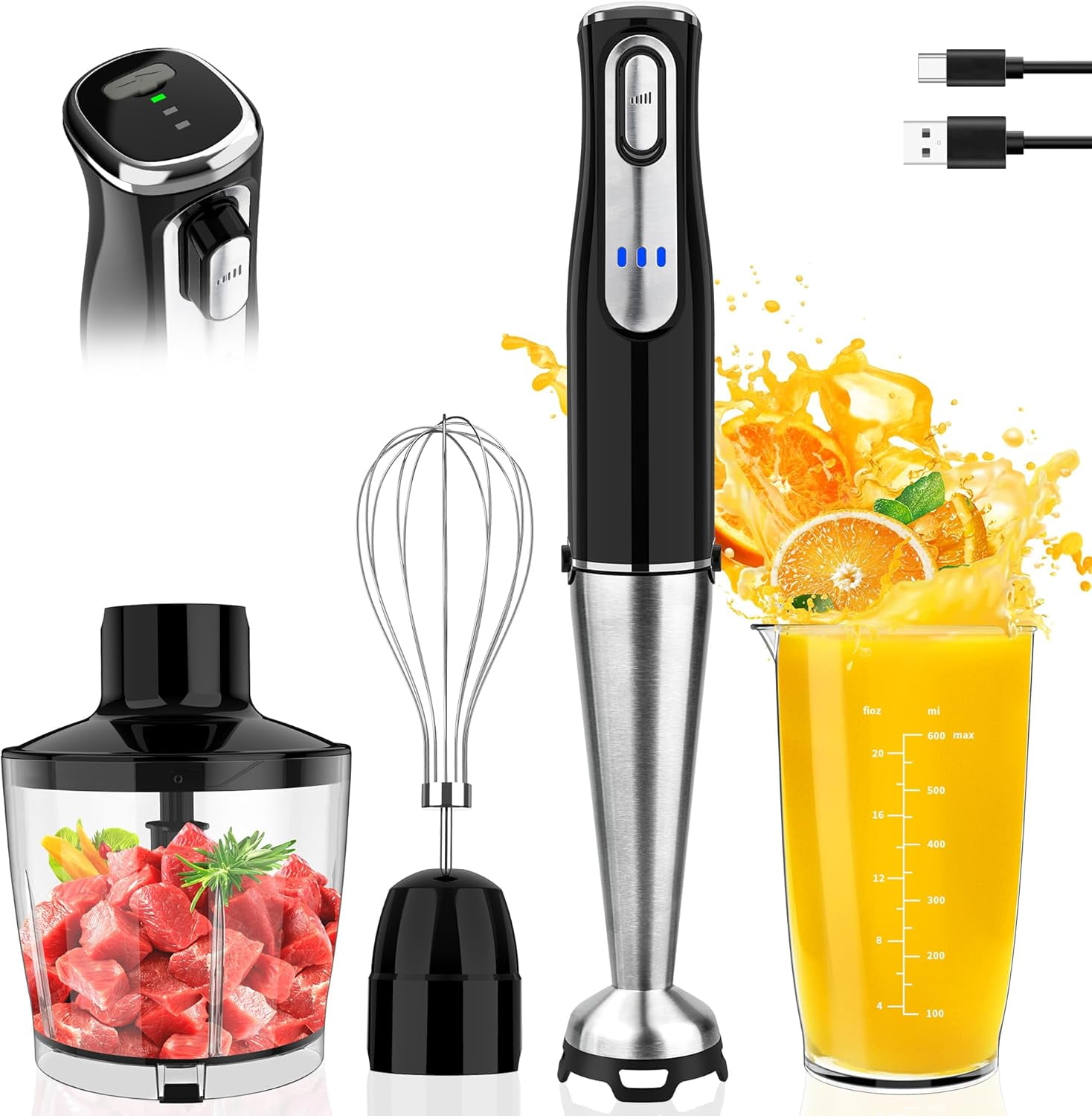 Cordless Immersion Blender Handheld, Rechargeable 4 In 1 Electric Hand ...