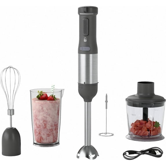 Cordless Immersion Hand Blender, 5-in-1 Variable Speed blender handheld ...