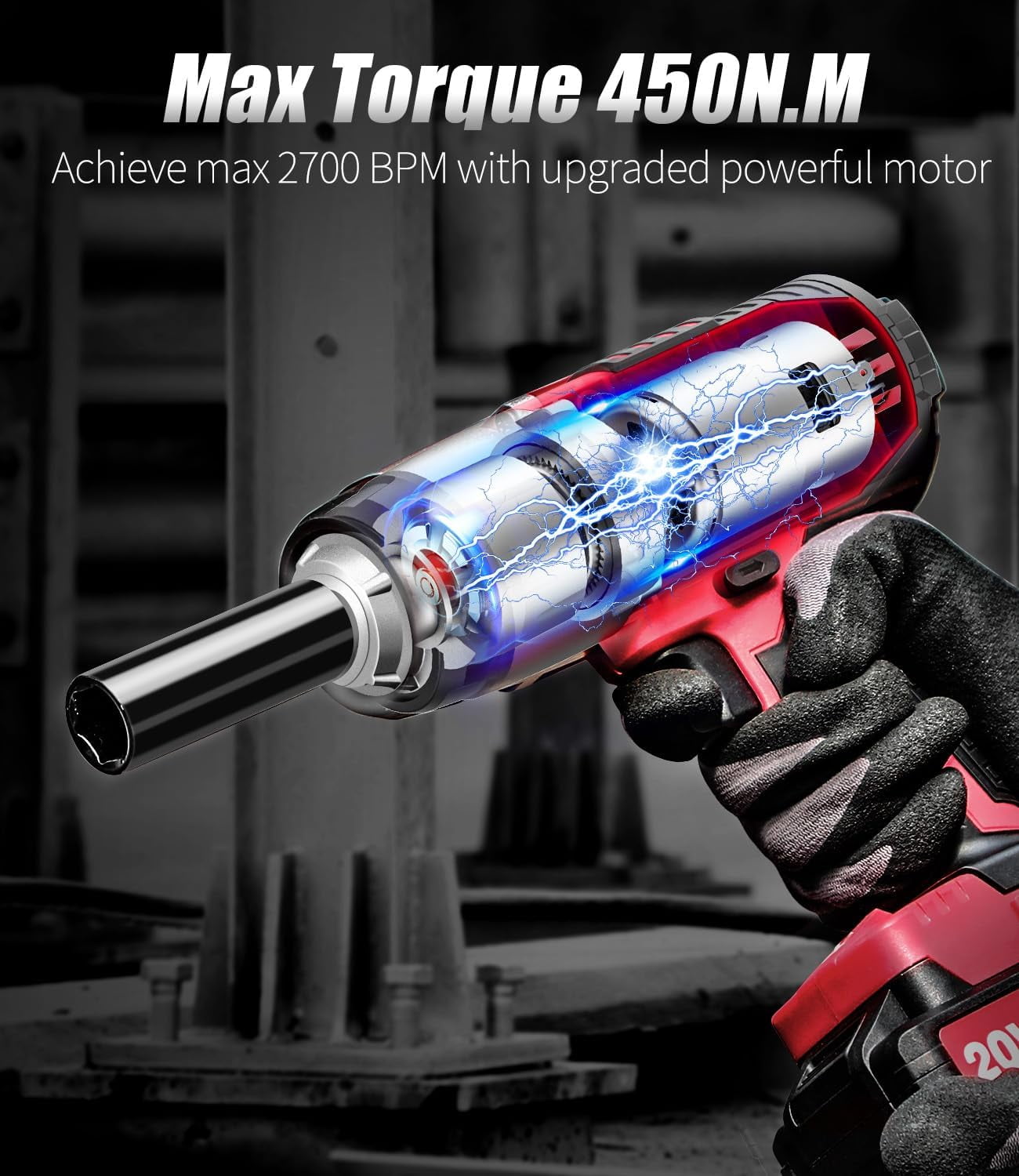 Cordless Impact Wrench, 1/2 Impact Gun w/Max Torque 330 ft lbs (450N.m ...