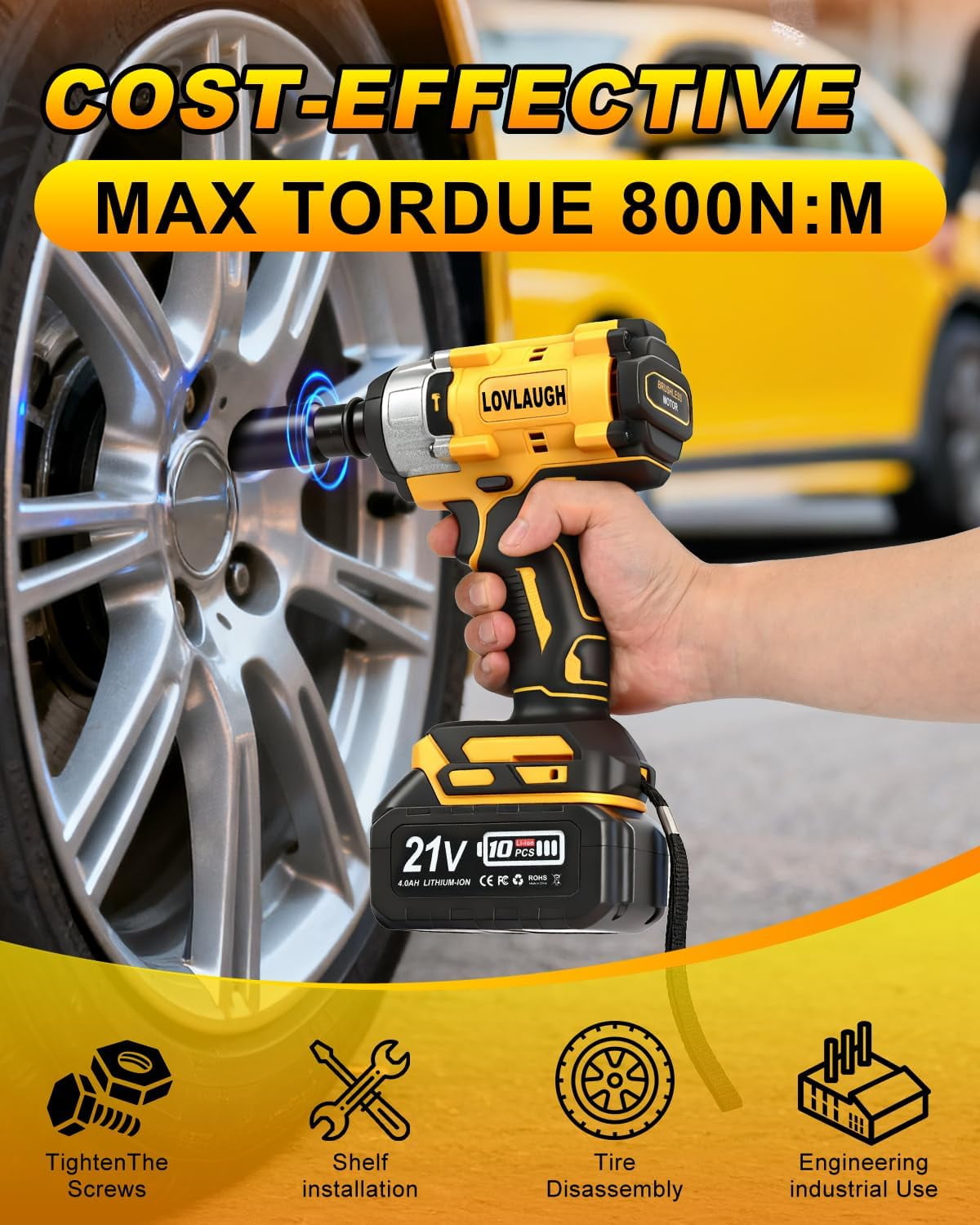 Cordless Impact Wrench 1/2 Inch, 800N.m(590 Ft-lbs) High Torque ...