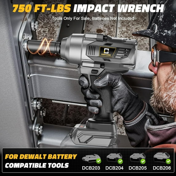 Cordless Impact Wrench 1/2 inch for Dewalt Battery, 750FT-LBS (1000N.m ...