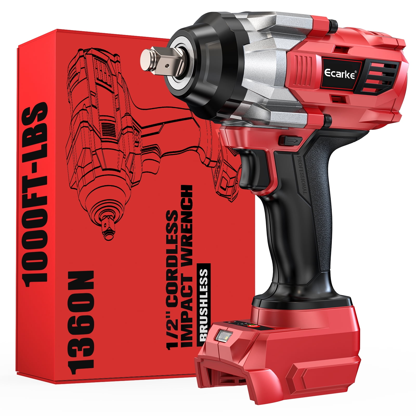 Cordless Impact Wrench 1/2 inch for Milwaukee 18V Battery, 900Ft-lbs(1200N.m) High Torque Impact ...