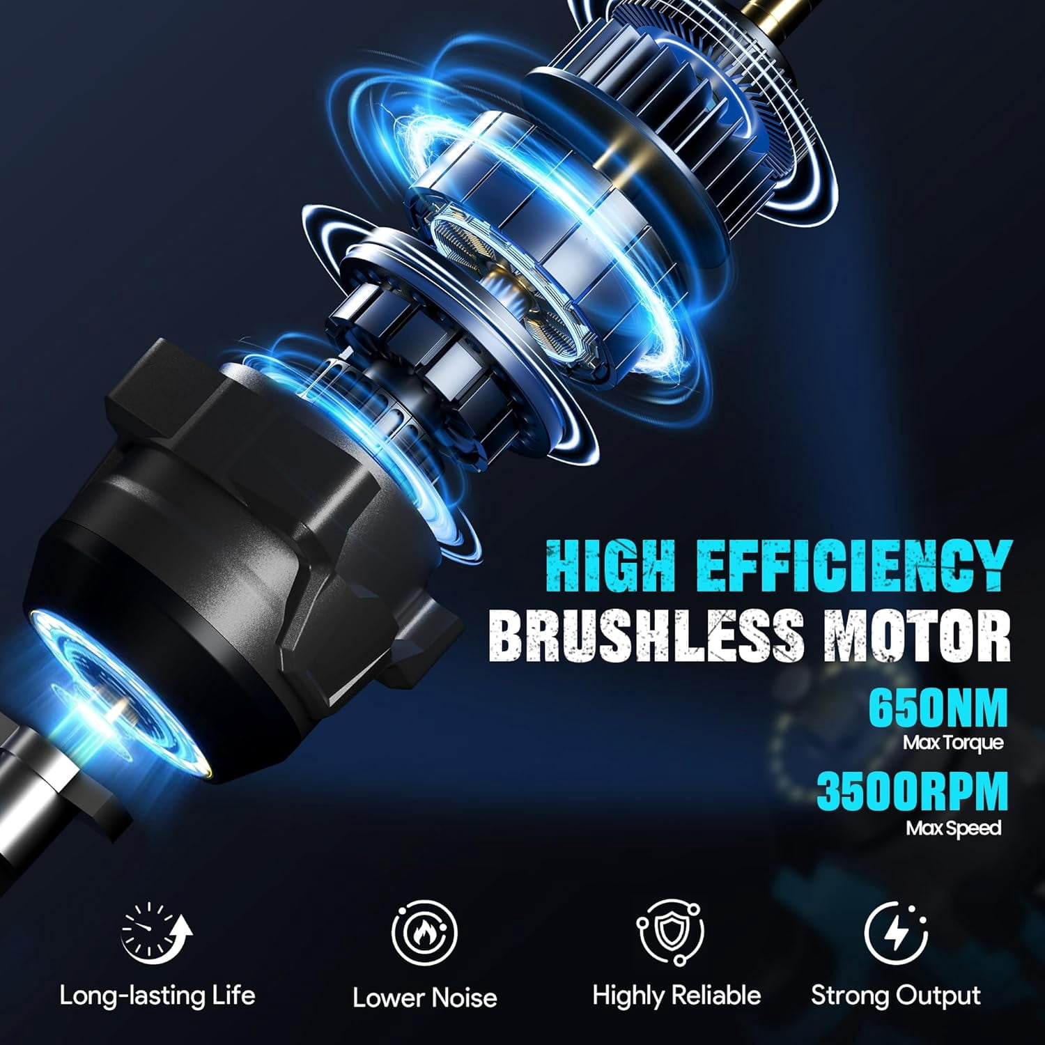 Cordless Impact Wrench 21V Brushless with 2x4Ah Batteries, 650Nm Torque ...
