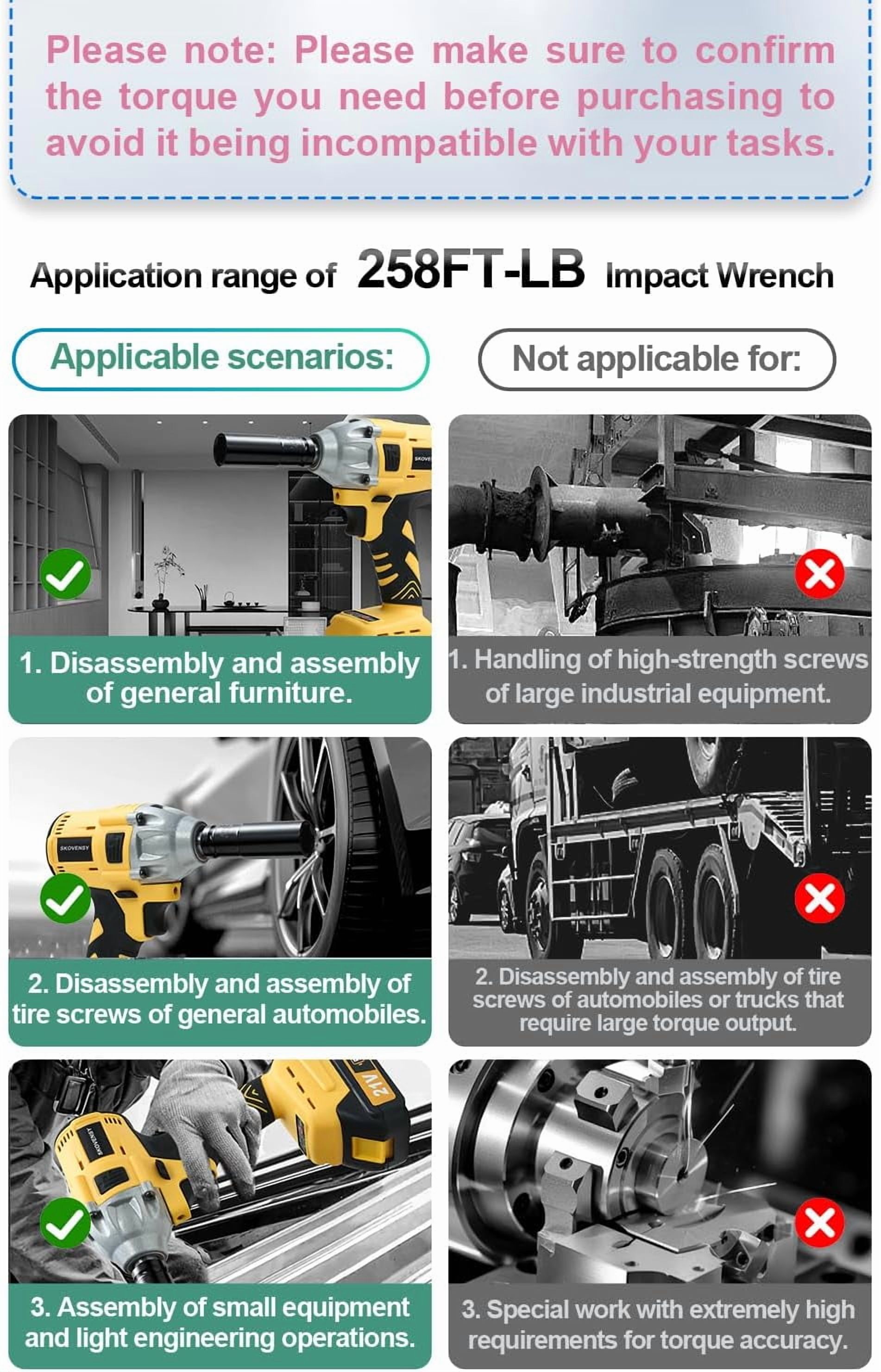 Cordless Impact Wrench 258Ft-lb (350N.m), 1/2 Impact Gun, 2 Batteries ...