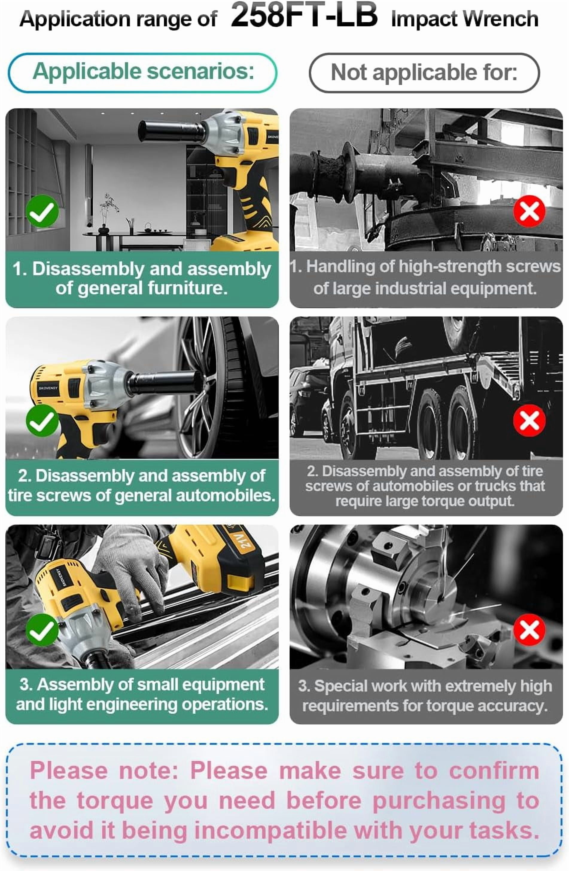 Cordless Impact Wrench 258Ft-lb (350N.m), Electric Driver for Car Tires ...