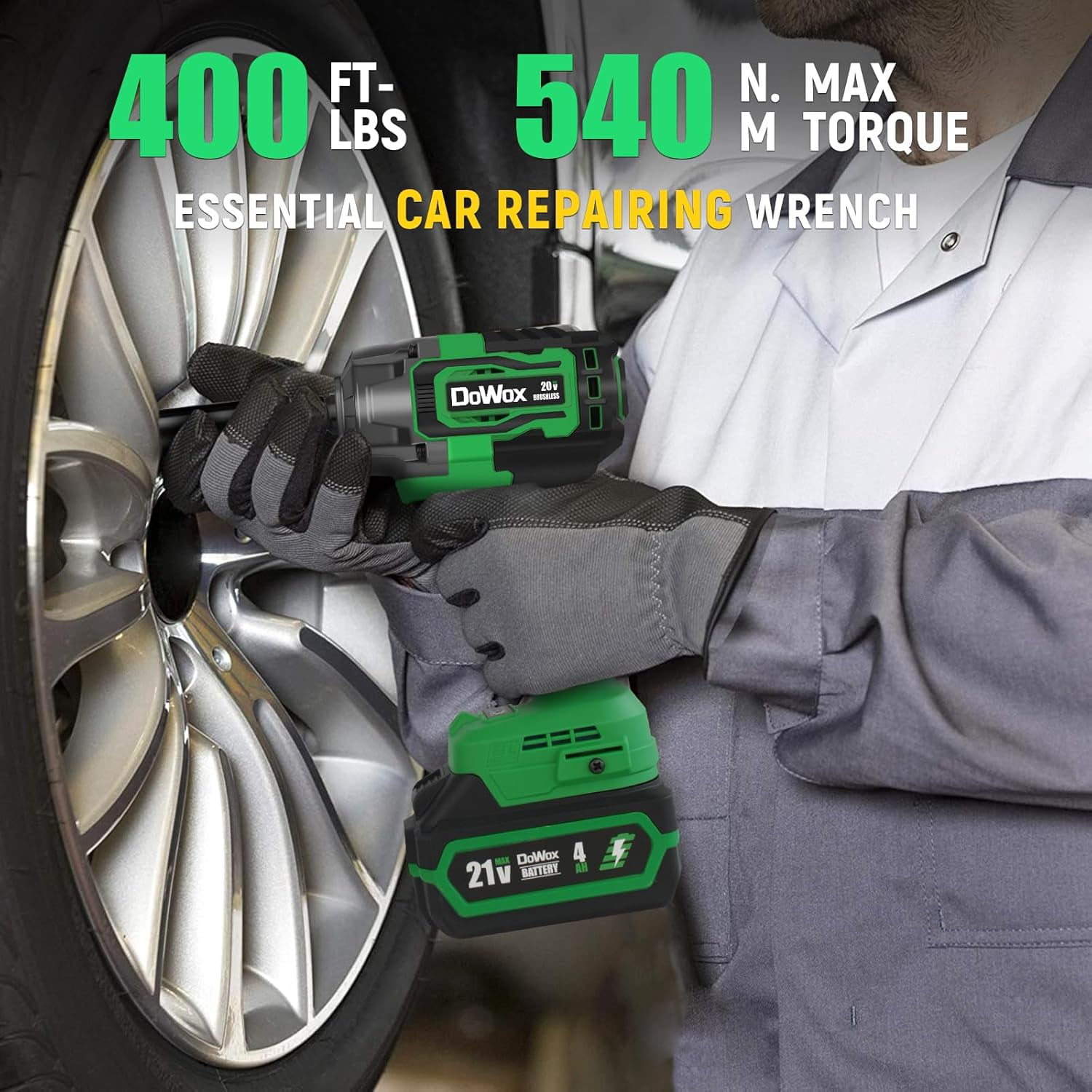 Cordless Impact Wrench, 400Ft-lbs (540N.m) Max Torque, 1/2 Impact Gun w ...