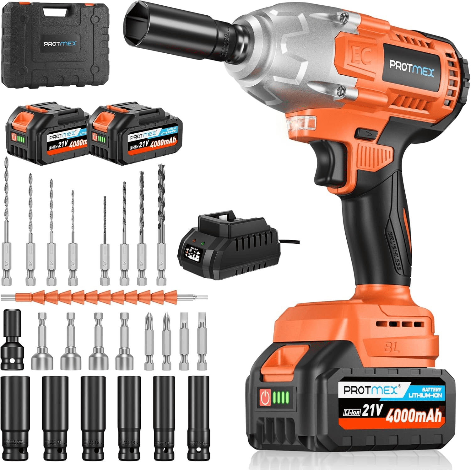 Cordless Impact Wrench, 665Ft-Ibs (900N.m) 1/2" Electric Impact Wrench ...