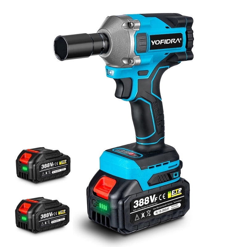 Cordless Impact Wrench, Yofidra 1/2 inch Brushless Impact Gun, Max Torque 330 Ft-lbs（450N.m ...