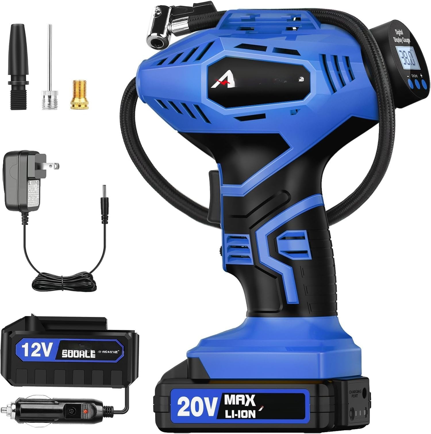 Cordless Inflator Portable Air Compressor, 20V ed Pump w/ 12V DC ...