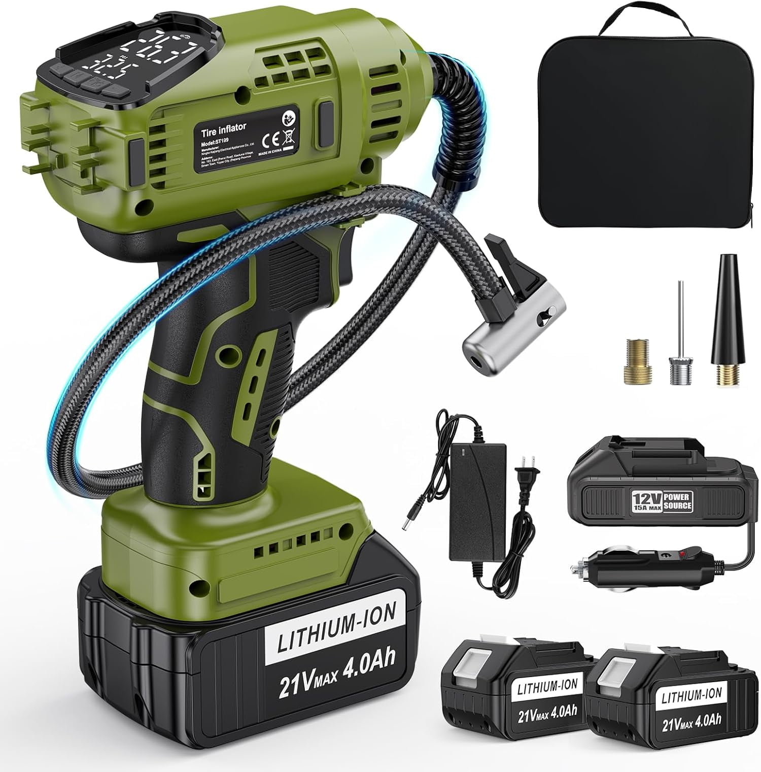 Cordless Inflator Portable Air Compressor with 2 21V Air Pump Portable ...