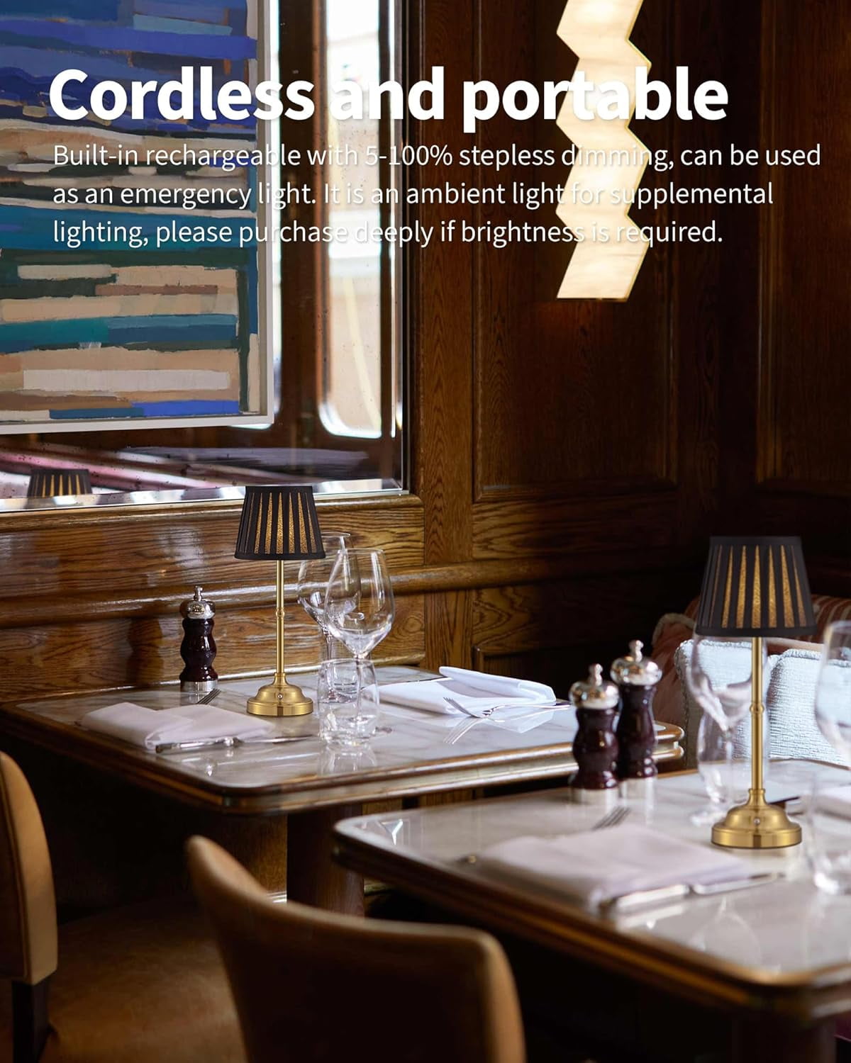 Cordless LED Table Lamp Set of 2, Portables Fabric Shade Desk Lamps ...