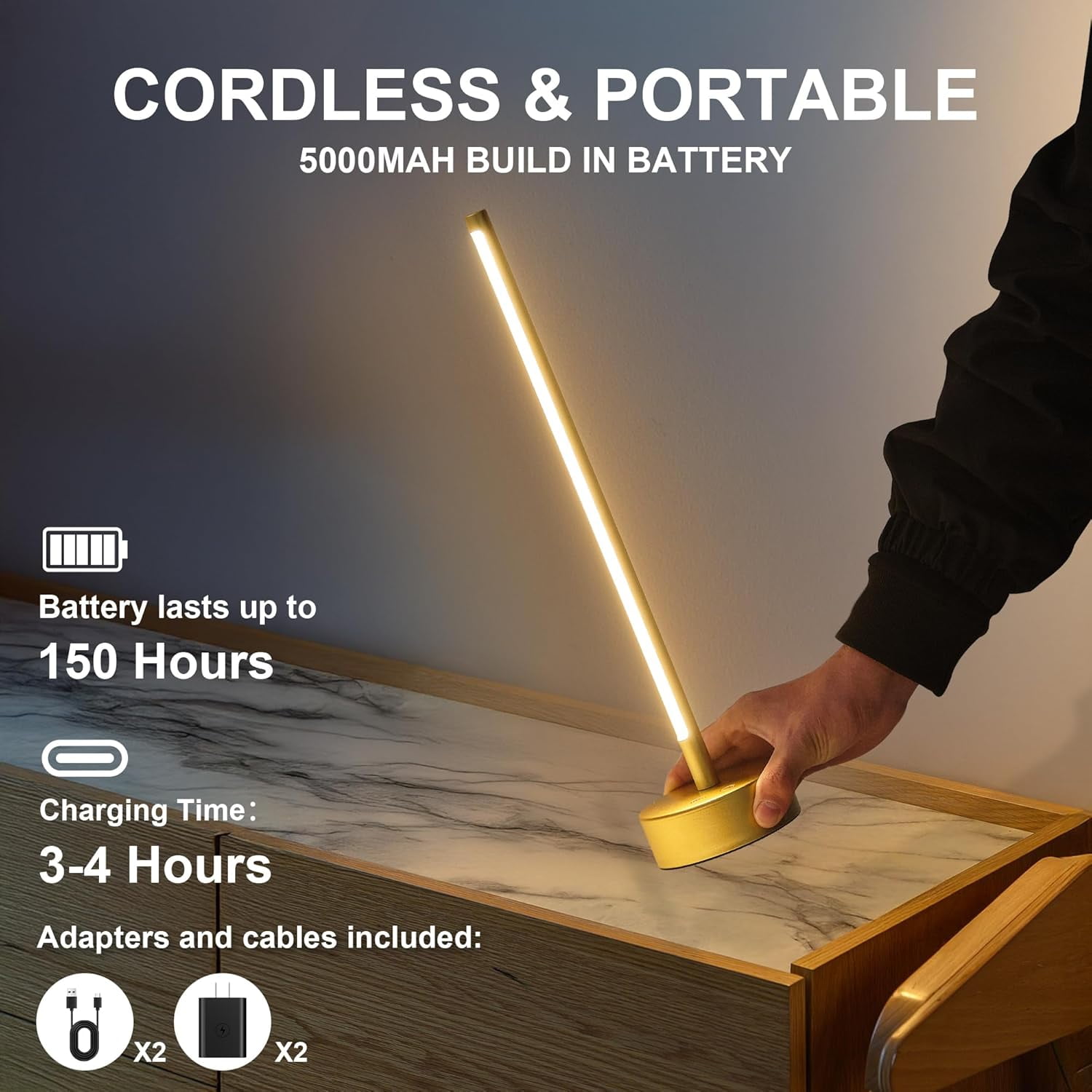 Cordless LED Table Set of Two, Battery Operated Portable Desk ...