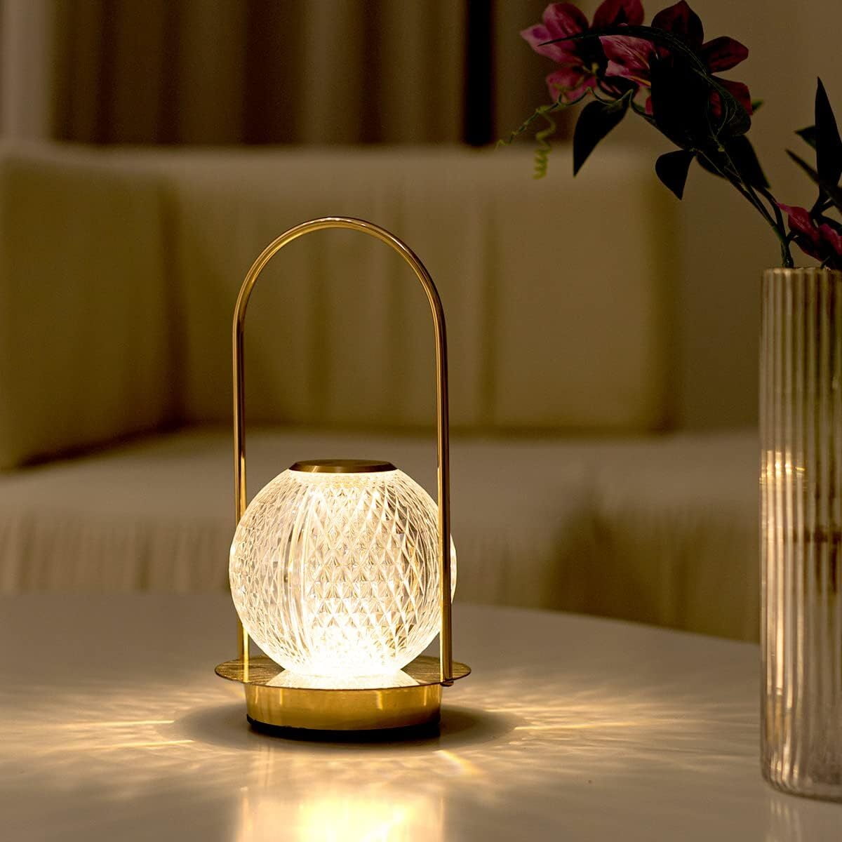 Cordless Lamp,Crystal Battery Operated Lamp,Night Light for Living Room ...