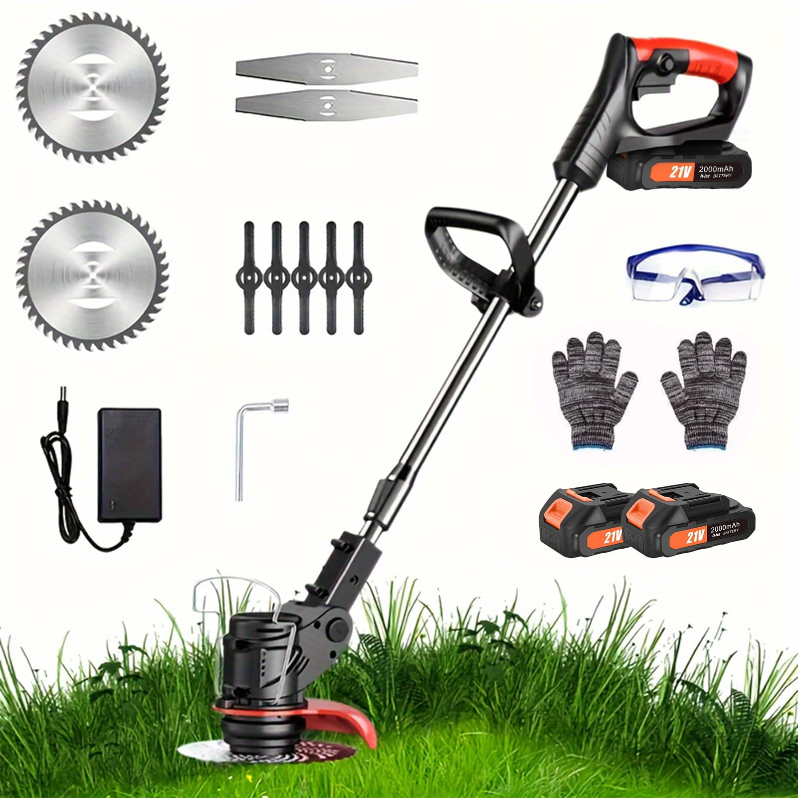 Cordless Lawn Mower, 21v Electric Weed Wacker Brush Cutter Rechargeable ...
