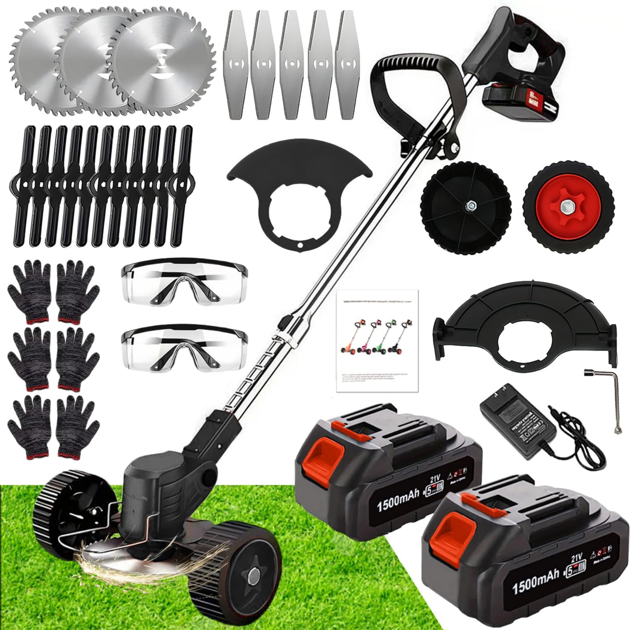 Cordless Lawn Trimmer Weed Wacker - 21V Lawn Mower Grass Edger with 2 ...