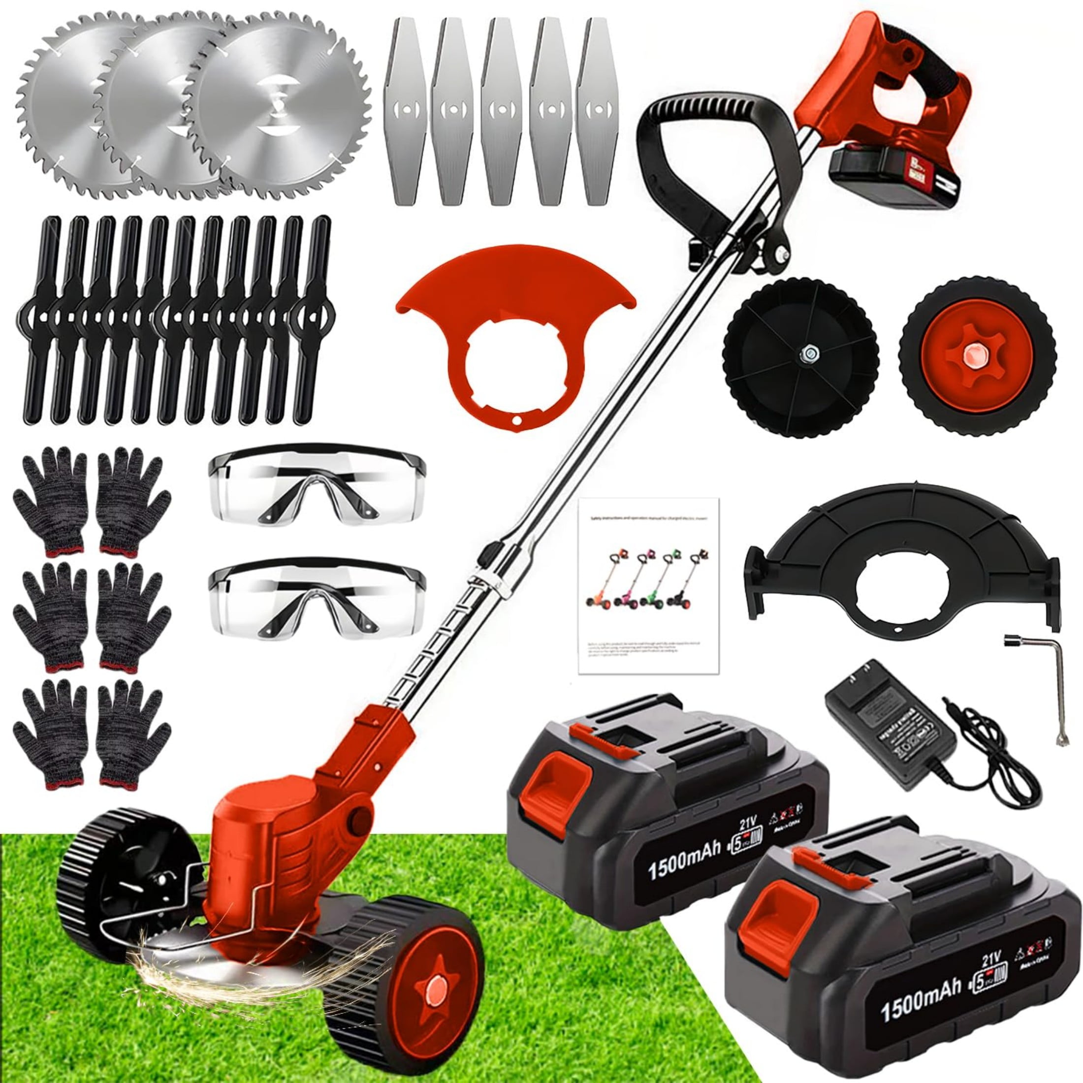 Cordless Lawn Trimmer Weed Wacker - 21V Lawn Mower Grass Edger with 2 ...